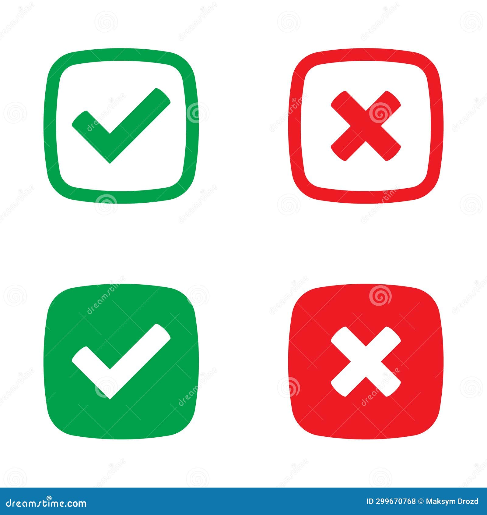 Green Tick and Red Cross Checkmarks in Flat Icons. Yes or No Symbol ...