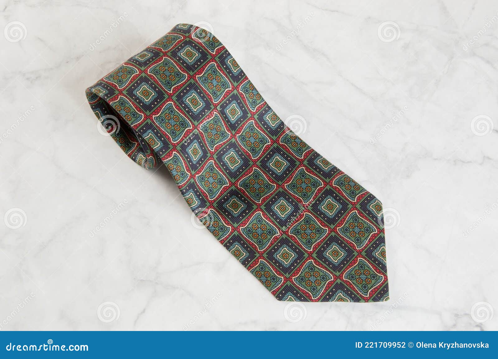 Green Tie with Geometric Pattern Stock Photo - Image of clothing ...