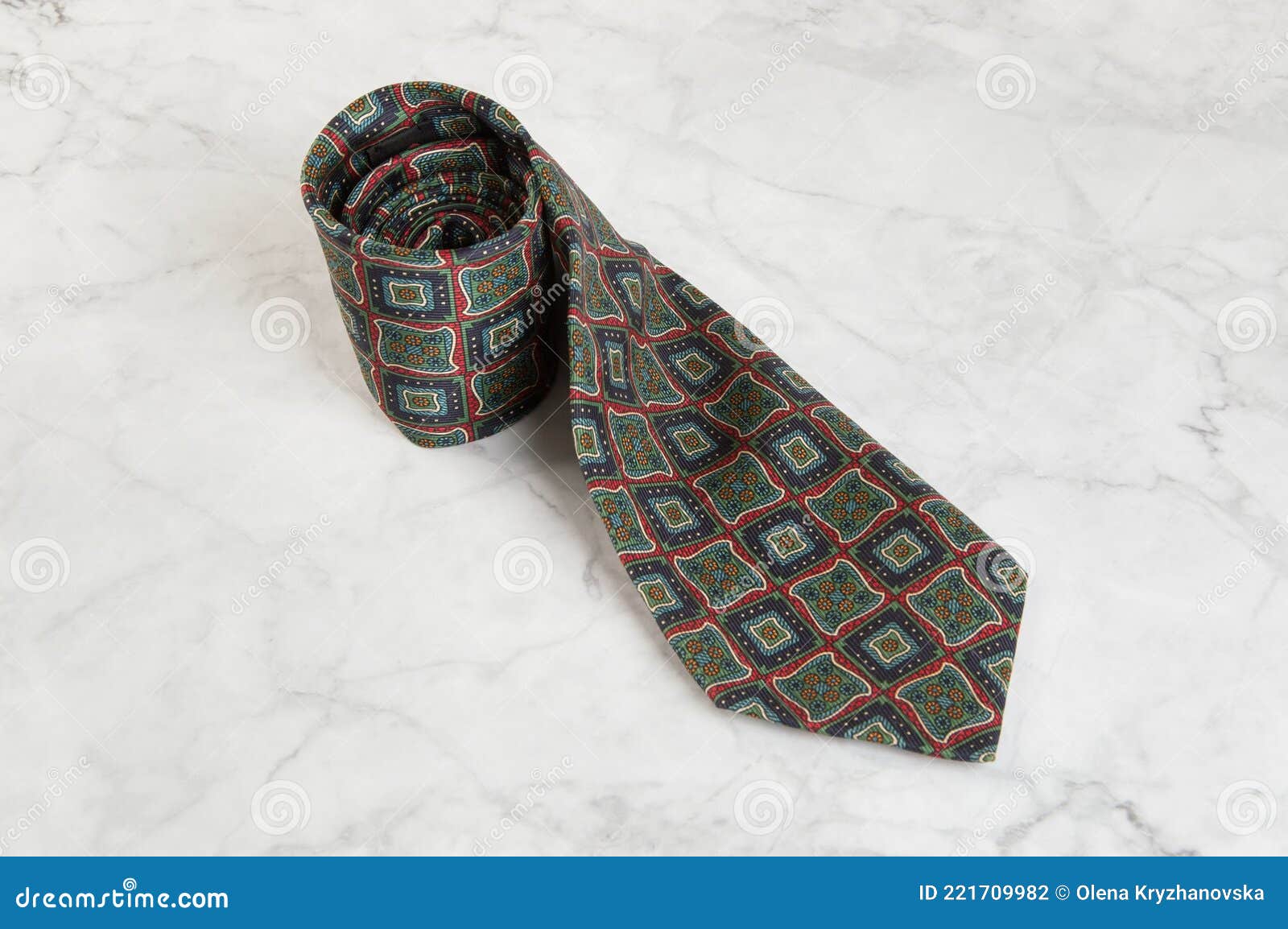 Green Tie with Geometric Pattern Stock Photo - Image of background ...