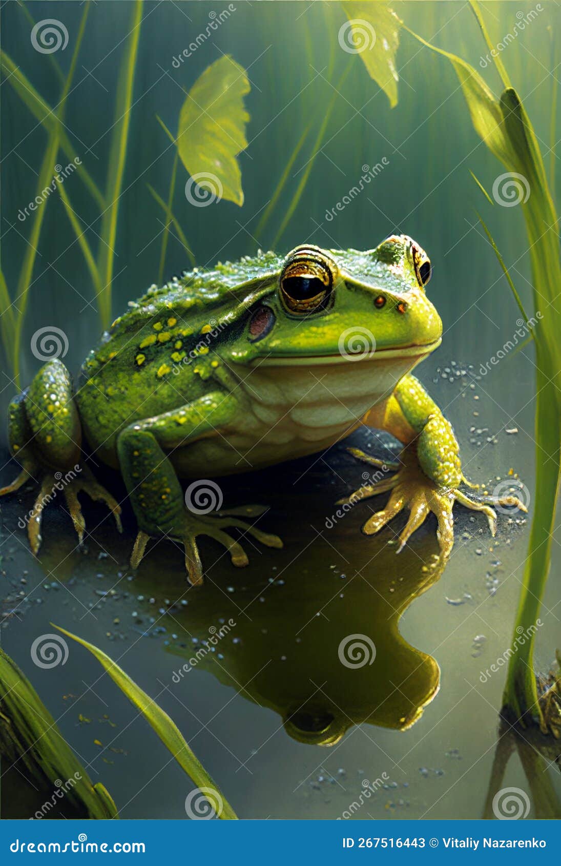 Green Toad Sits on a Swamp. AI Generated Stock Illustration ...