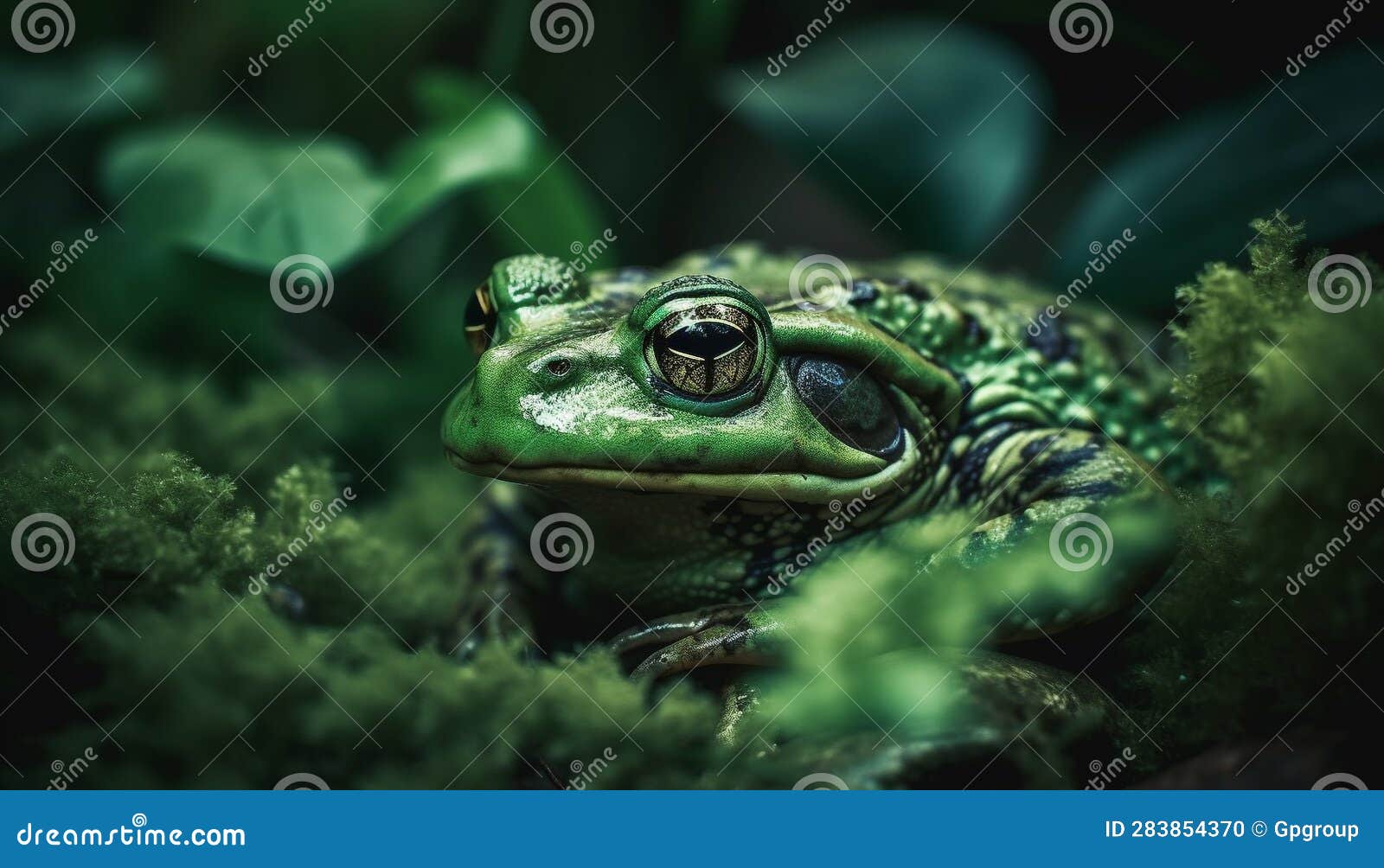 Green Toad Sitting on Wet Leaf, Looking Generated by AI Stock ...