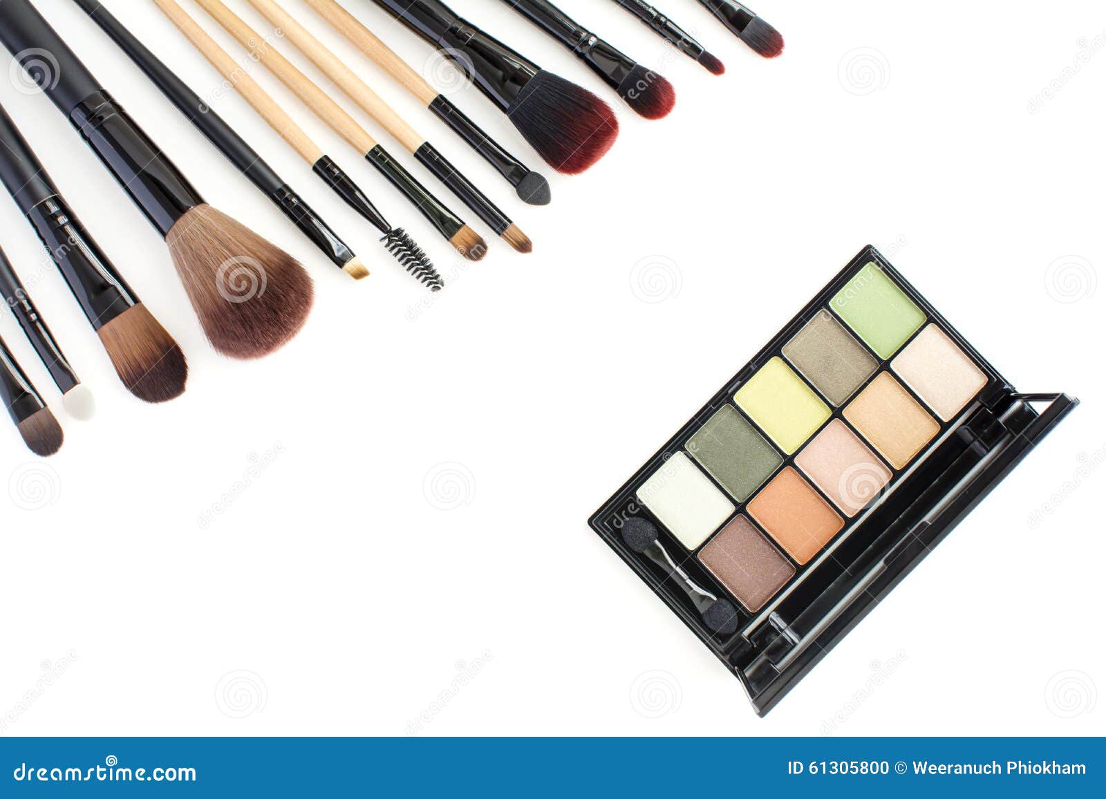 Green Tone,natural Look Makeup Kit and Brushes Stock Photo - Image of ...