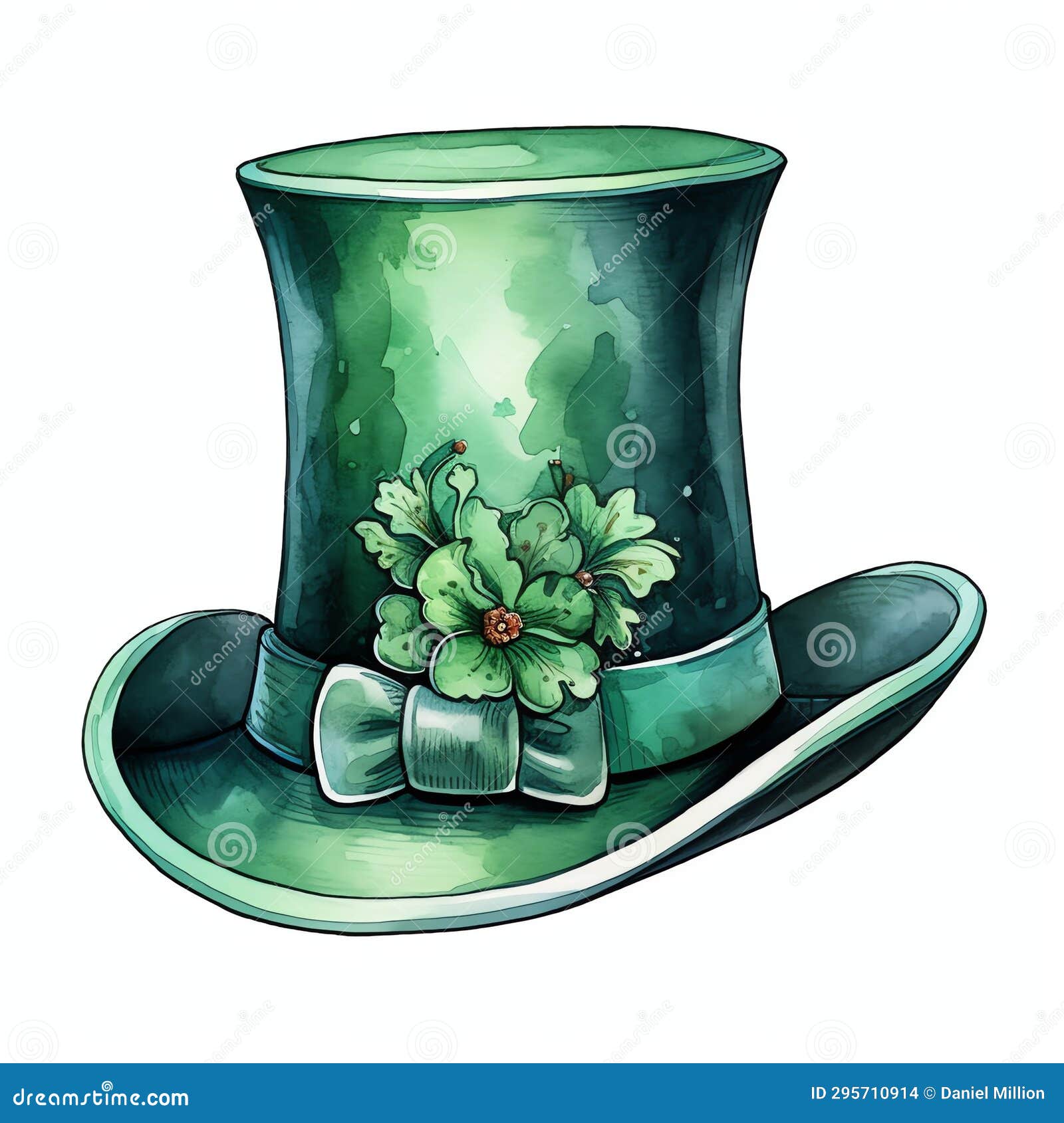 A green top hat watercolor stock illustration. Illustration of ...