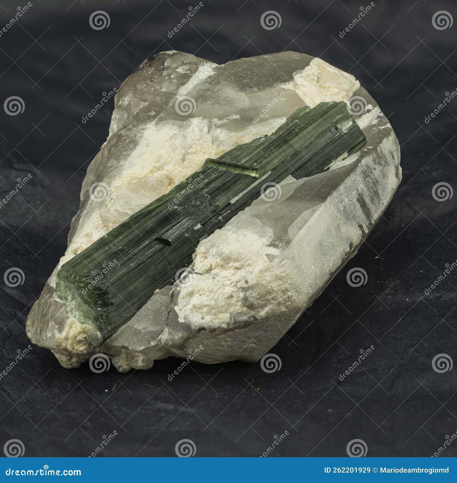 Green Tourmaline Mineral Sample on Matrix on Black Background Stock ...