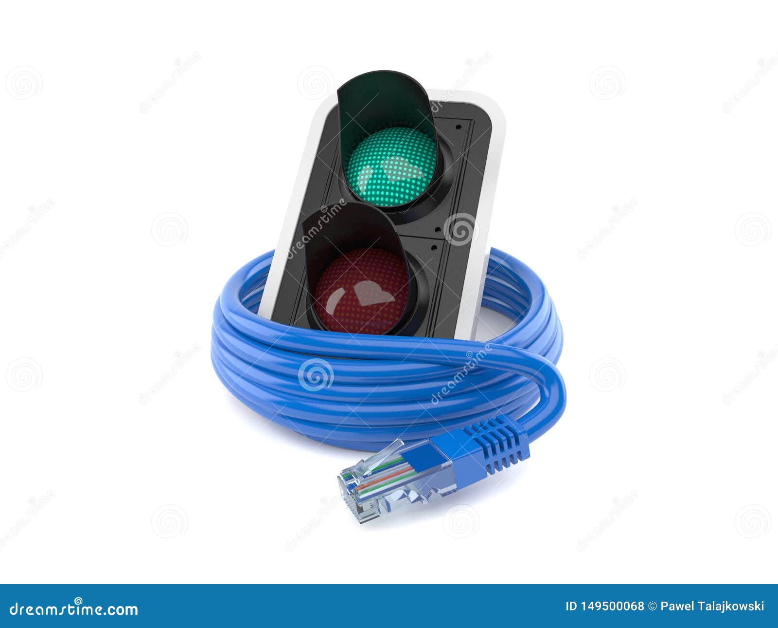 Green Traffic Light with Network Cable Stock Illustration ...