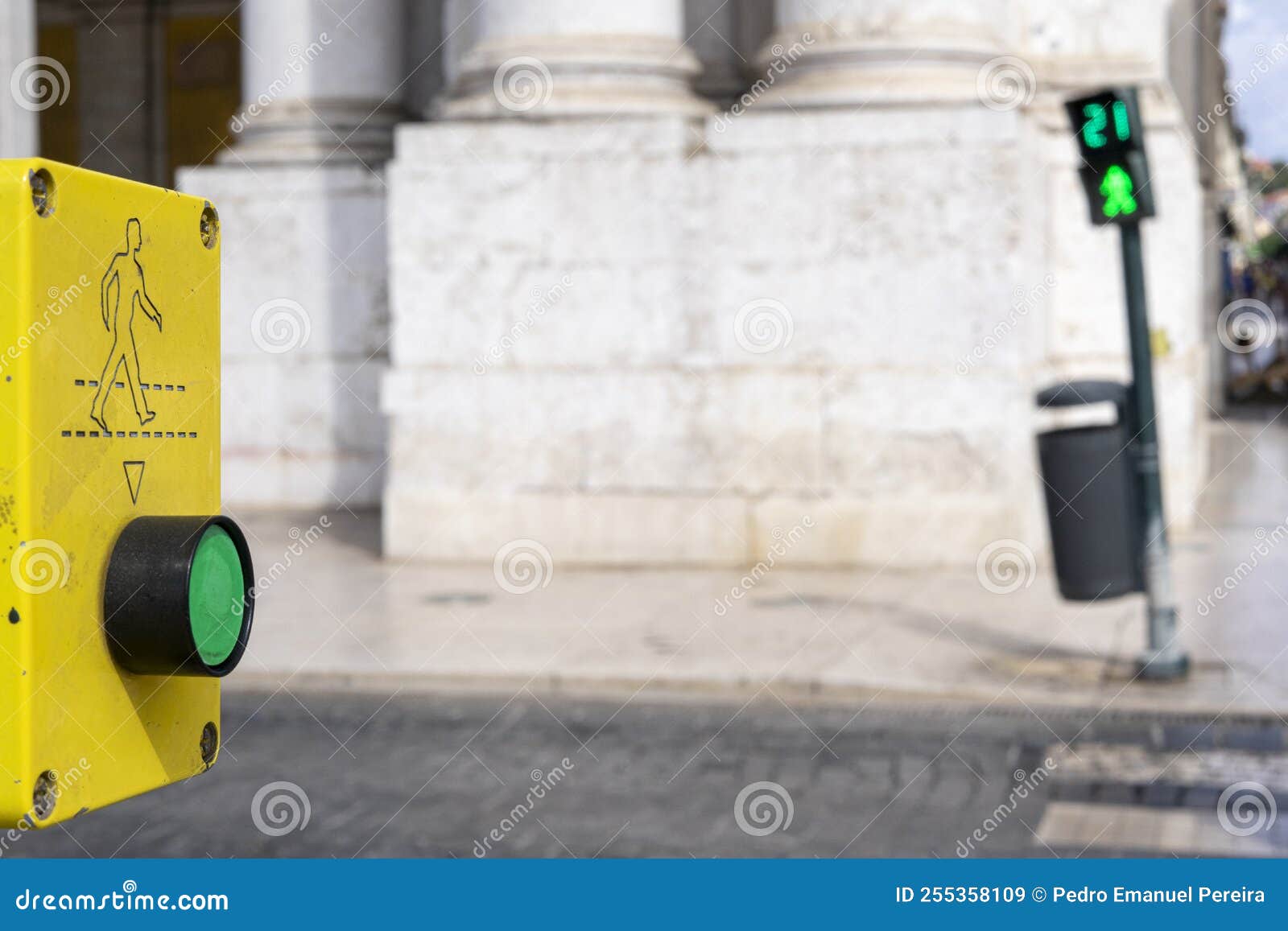 Green Traffic Light with Pedestrian Crossing Control Button Counting ...