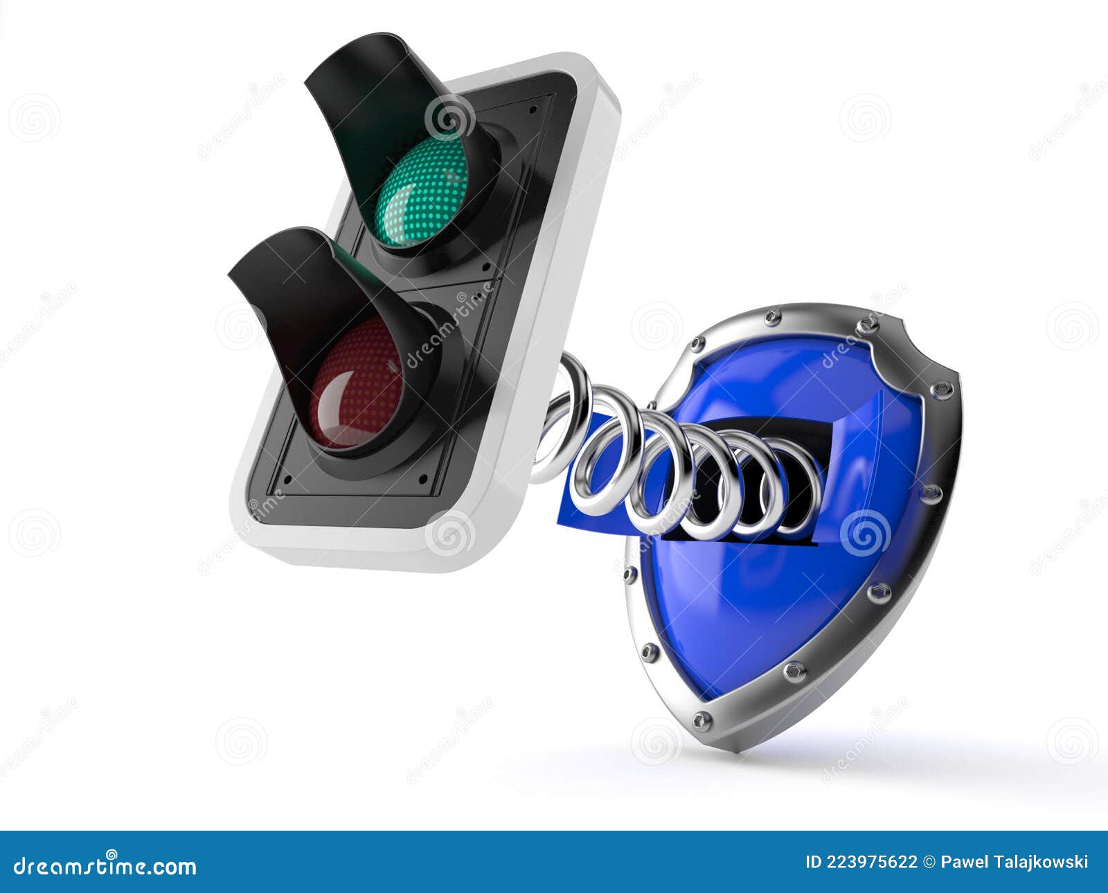 Green Traffic Light with Shield Stock Illustration - Illustration of ...