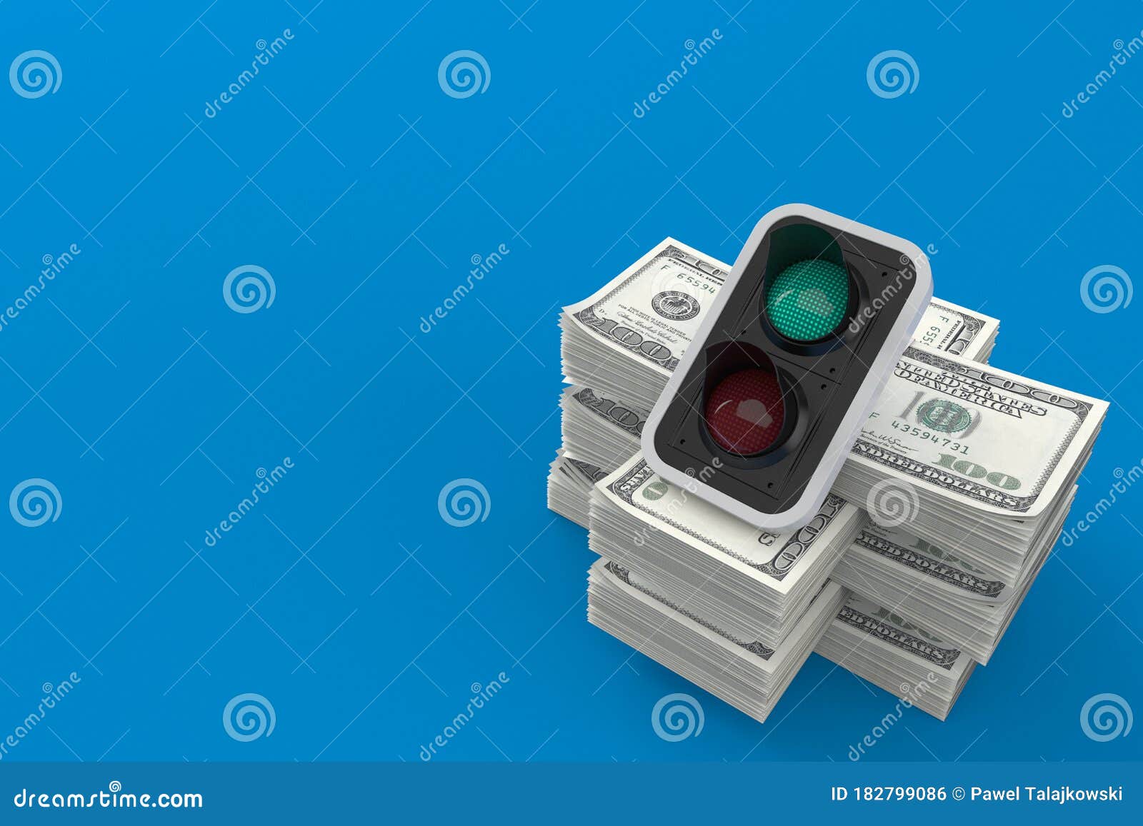 Green Traffic Light on Stack of Money Stock Illustration - Illustration ...