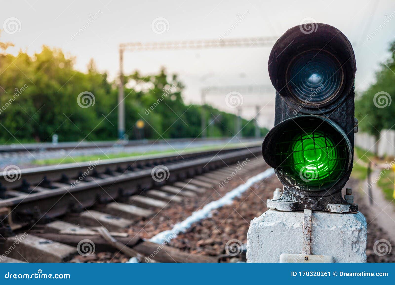 Green Traffic Lights on the Railroad Stock Image - Image of illuminated ...