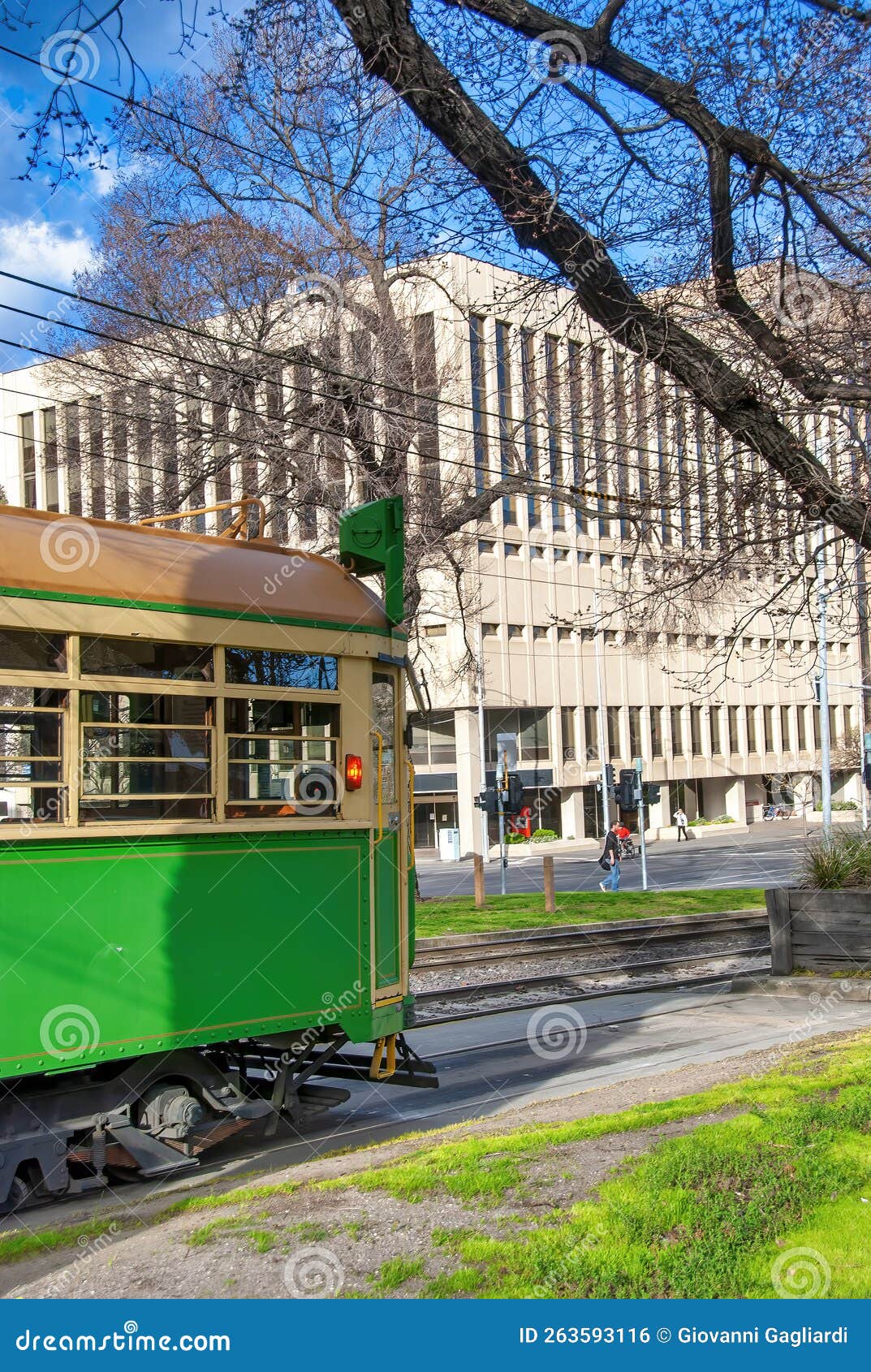 Green Tram of Melbourne on a Sunny Day, Australia Stock Photo - Image ...