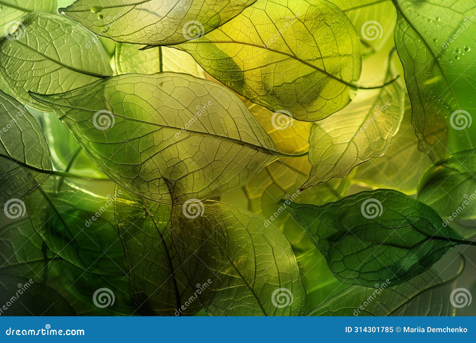 Green Translucent Glass Leaves Background with Visible Texture and ...