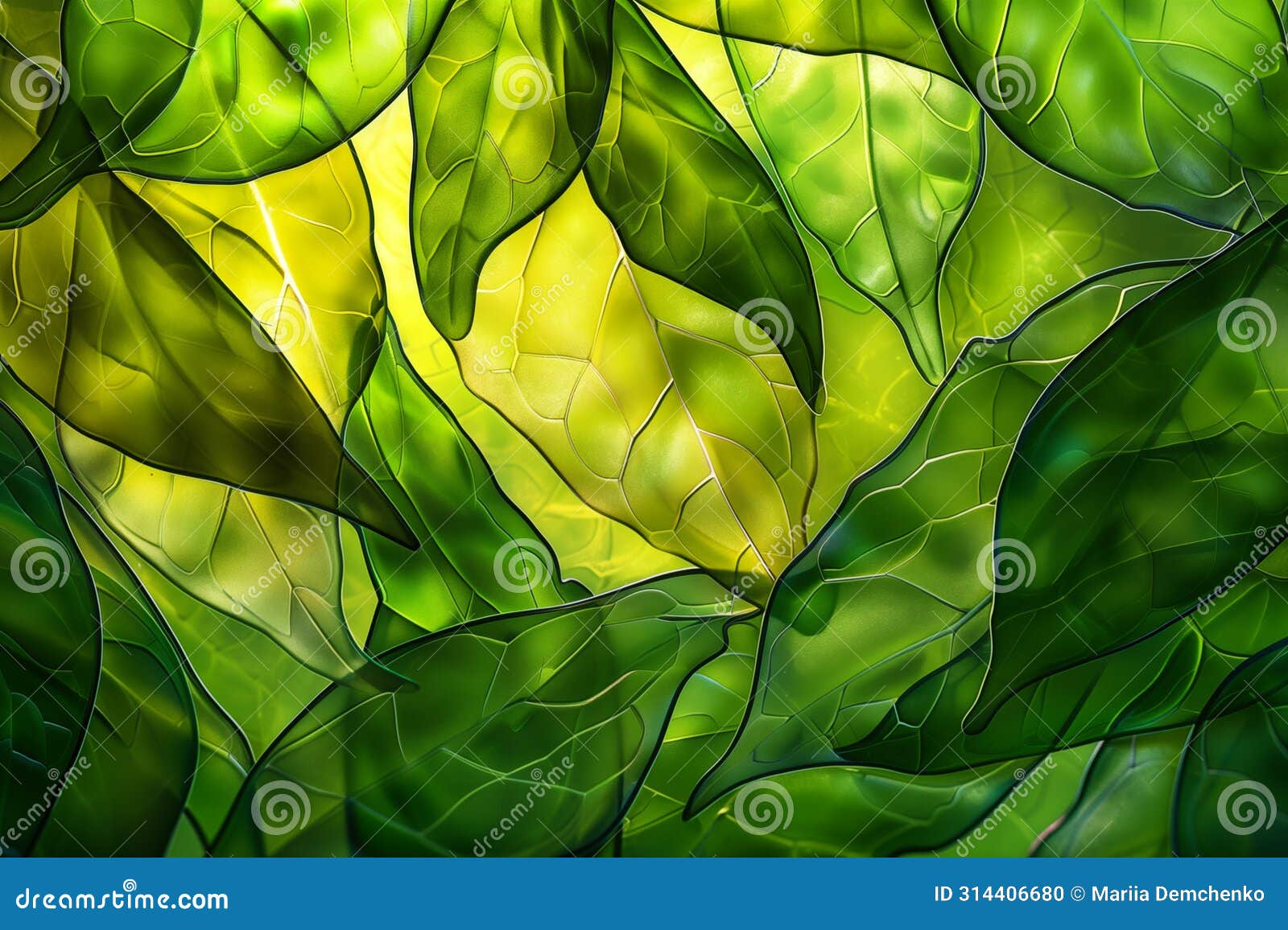 Green Translucent Glass Leaves Background with Visible Texture and ...