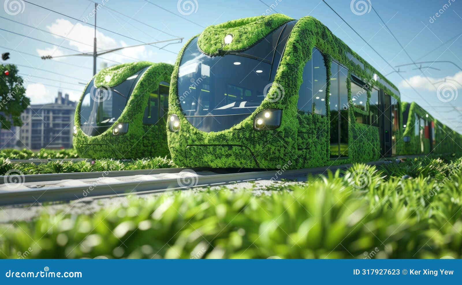 Green Transportation Concept with Electric Buses and Train Stock Image ...