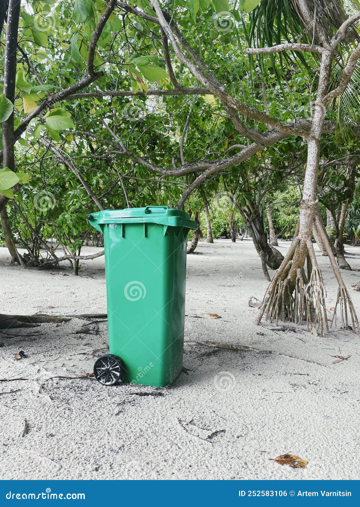 Green Trash Can on Tropical Island Stock Photo - Image of vertical ...