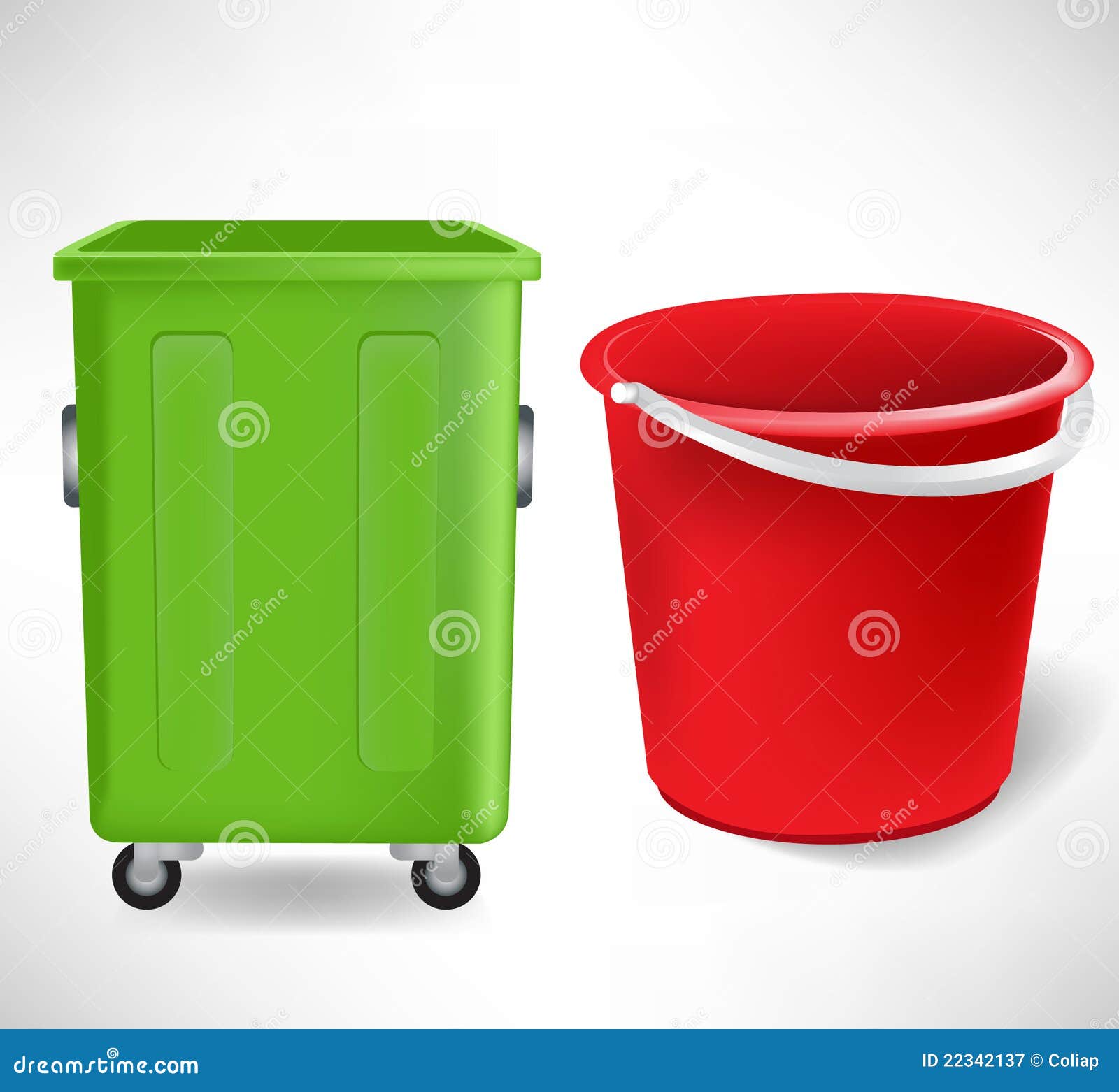 Green Trash Container and Red Bucket Stock Vector - Illustration of ...