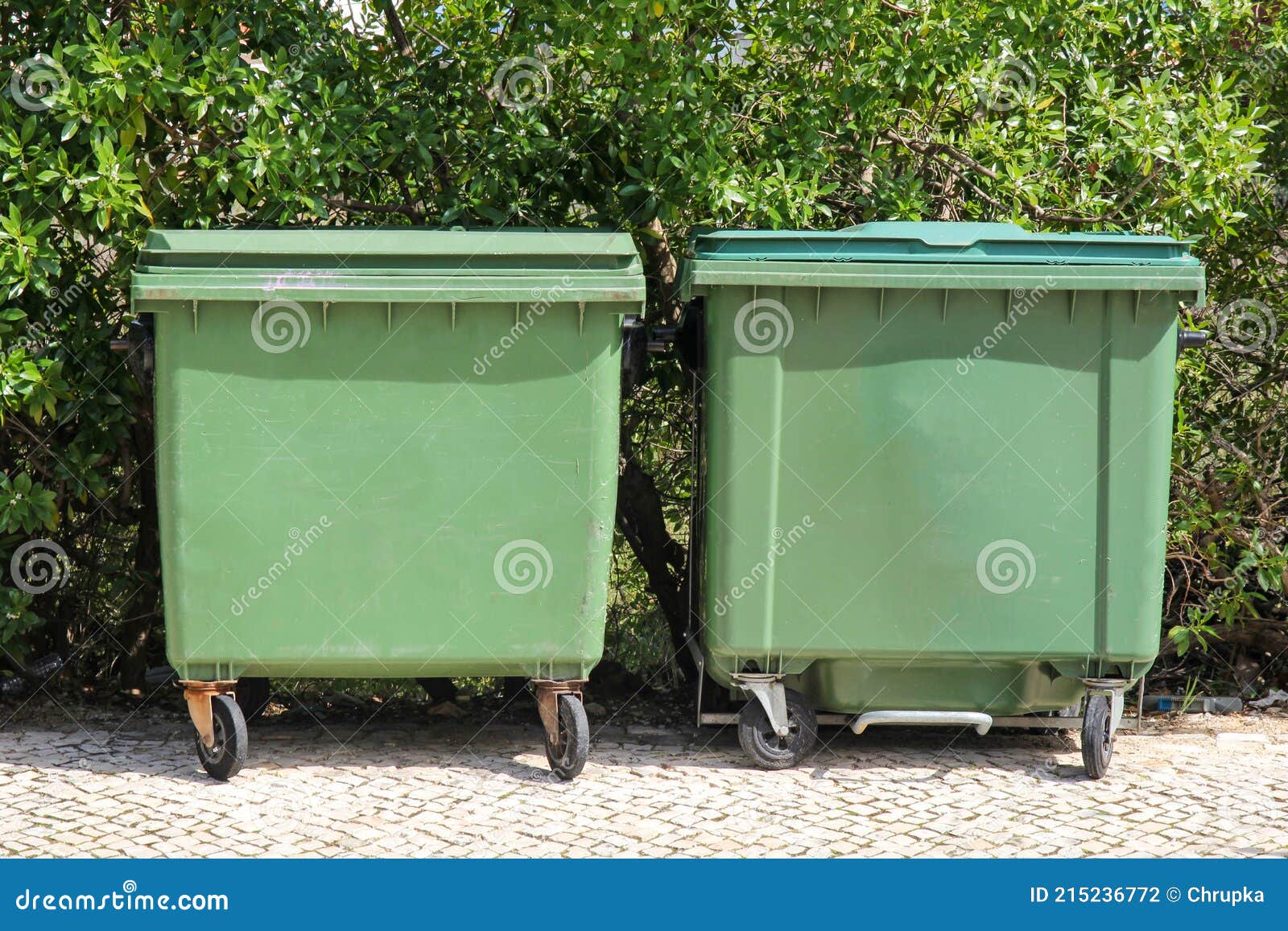 Green Trash Garbage Containers Stock Photo - Image of outdoor, refuse ...