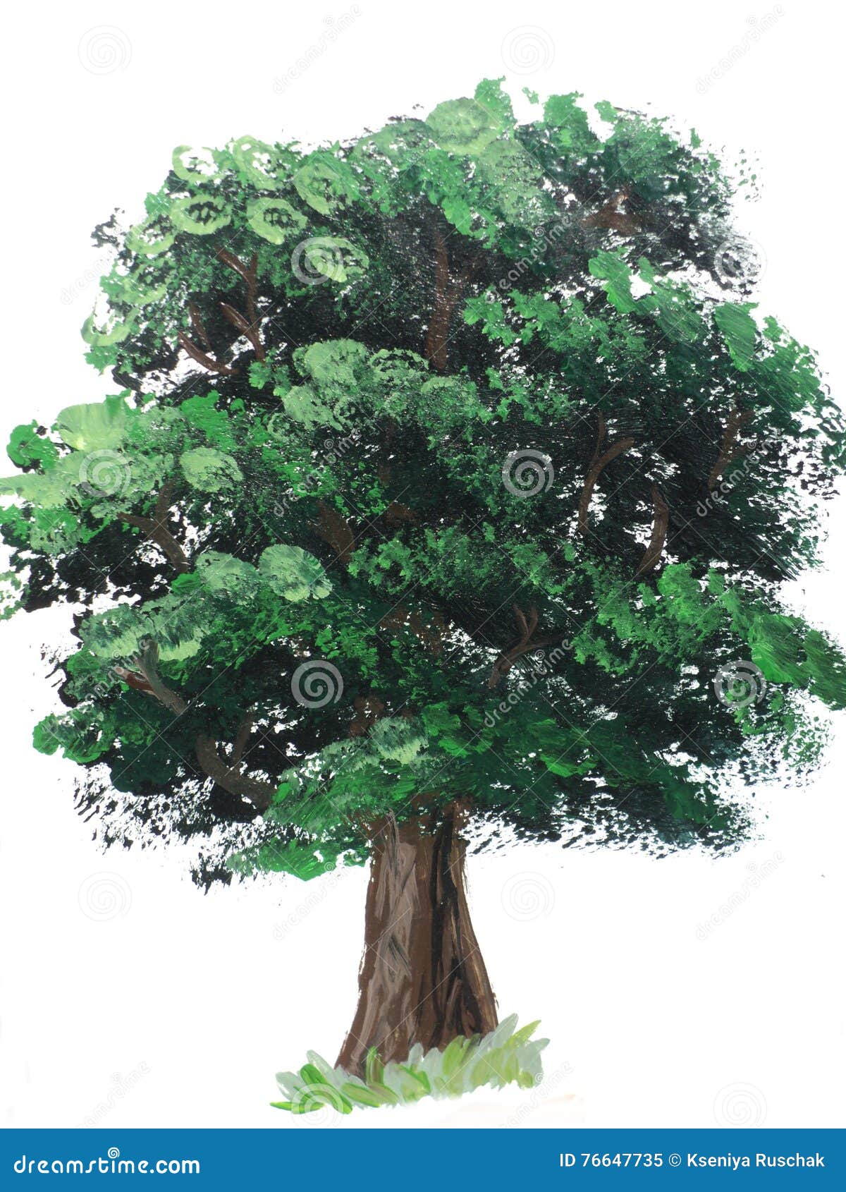 Green Tree. Acrylic Paint Drawing. Stock Illustration - Illustration of ...