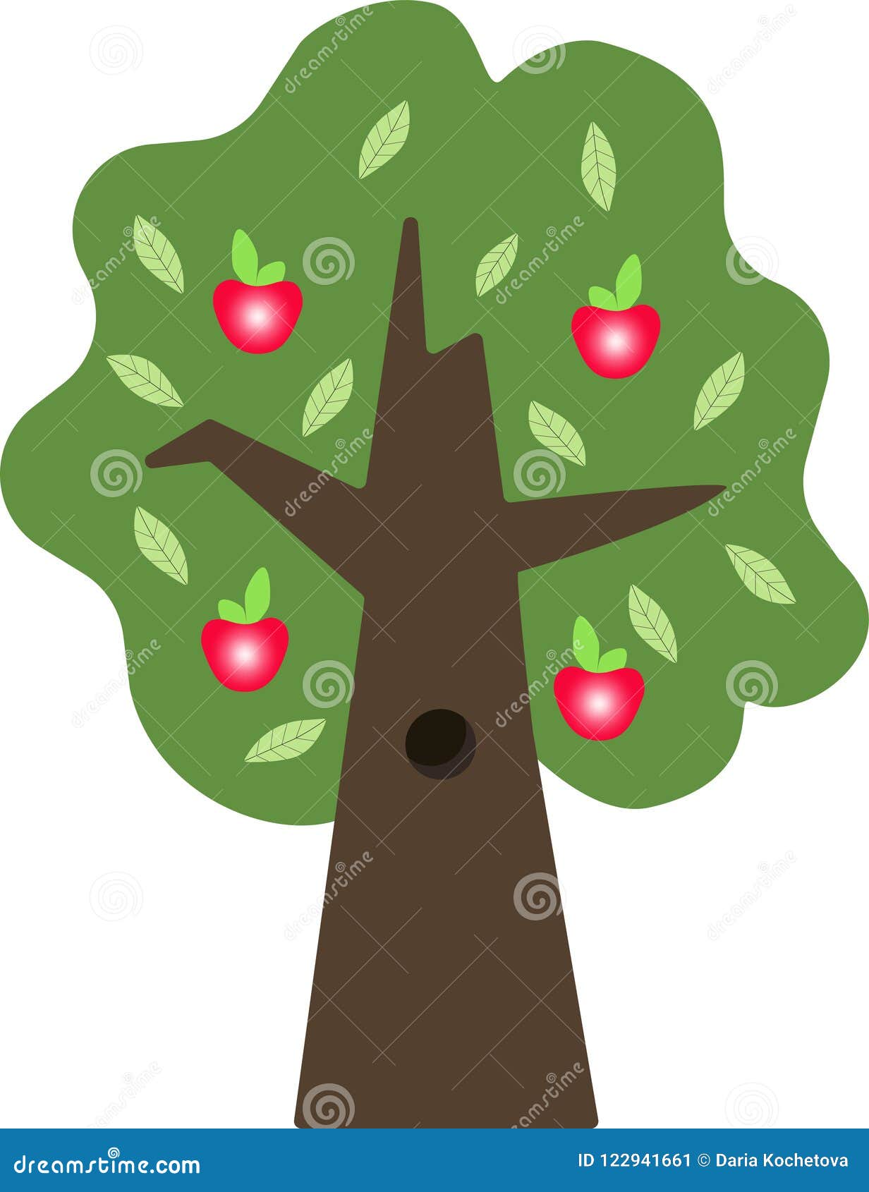 A Green Tree with Apples and a Hollow. Stock Vector - Illustration of ...