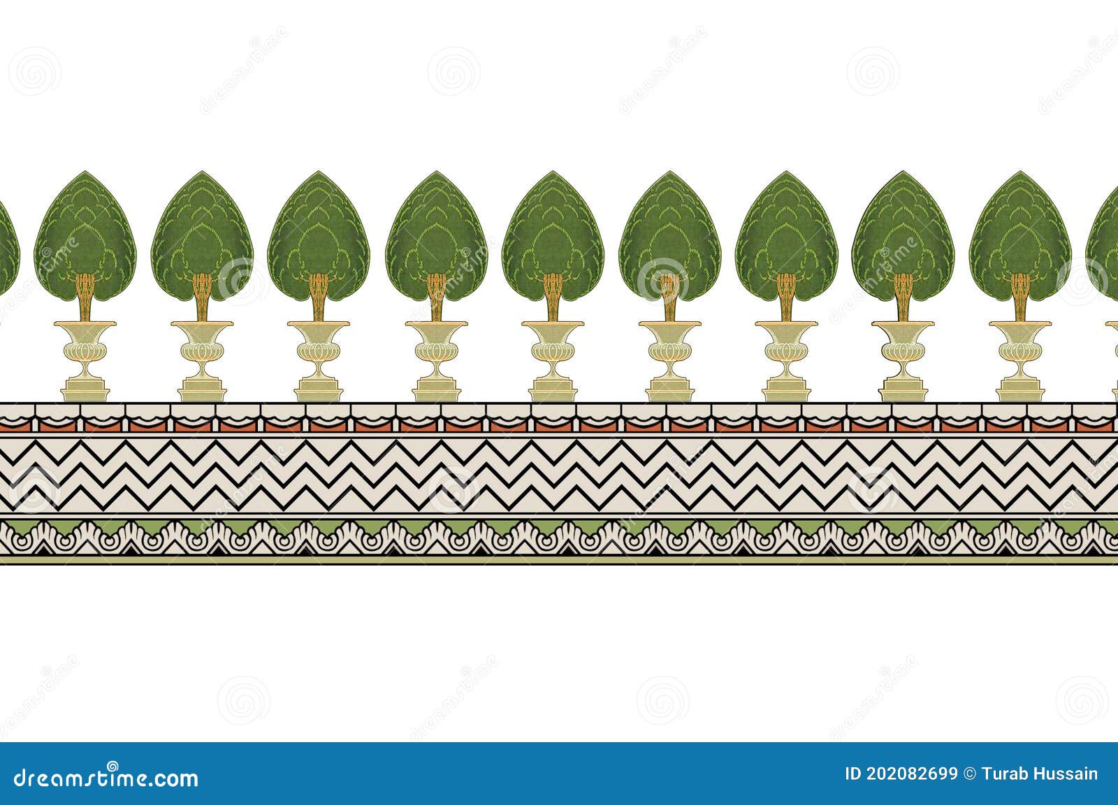 Green Tree Border with Chevron Stock Illustration - Illustration of ...