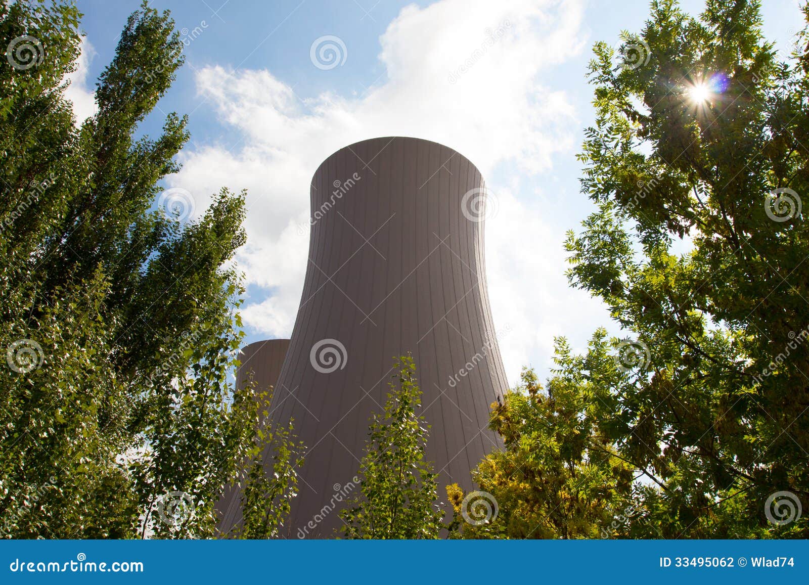 Green Tree Branches Against Nuclear Power Plant Stock Photo - Image of ...