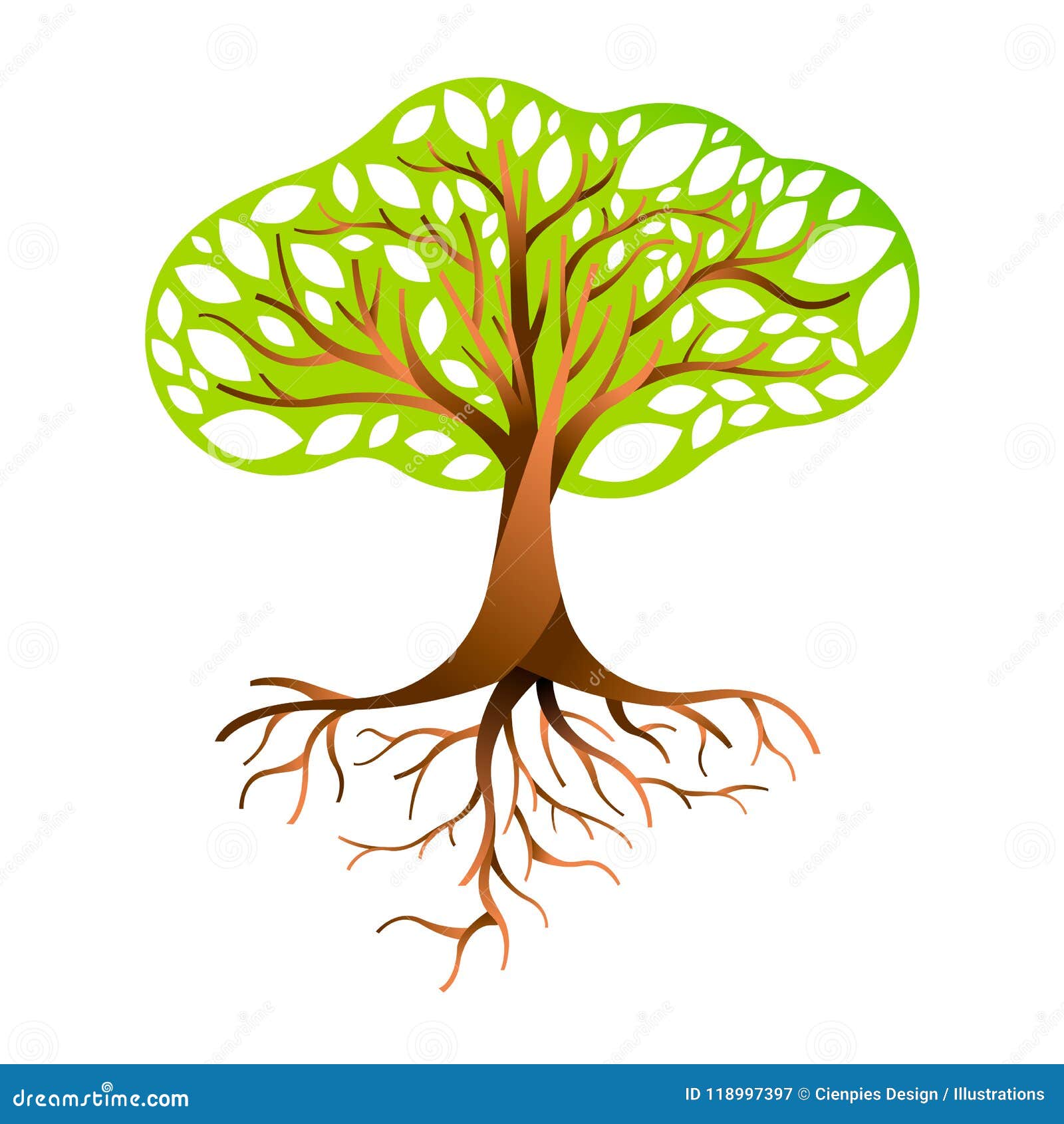 Green Tree with Branches and Roots Stock Vector - Illustration of ...