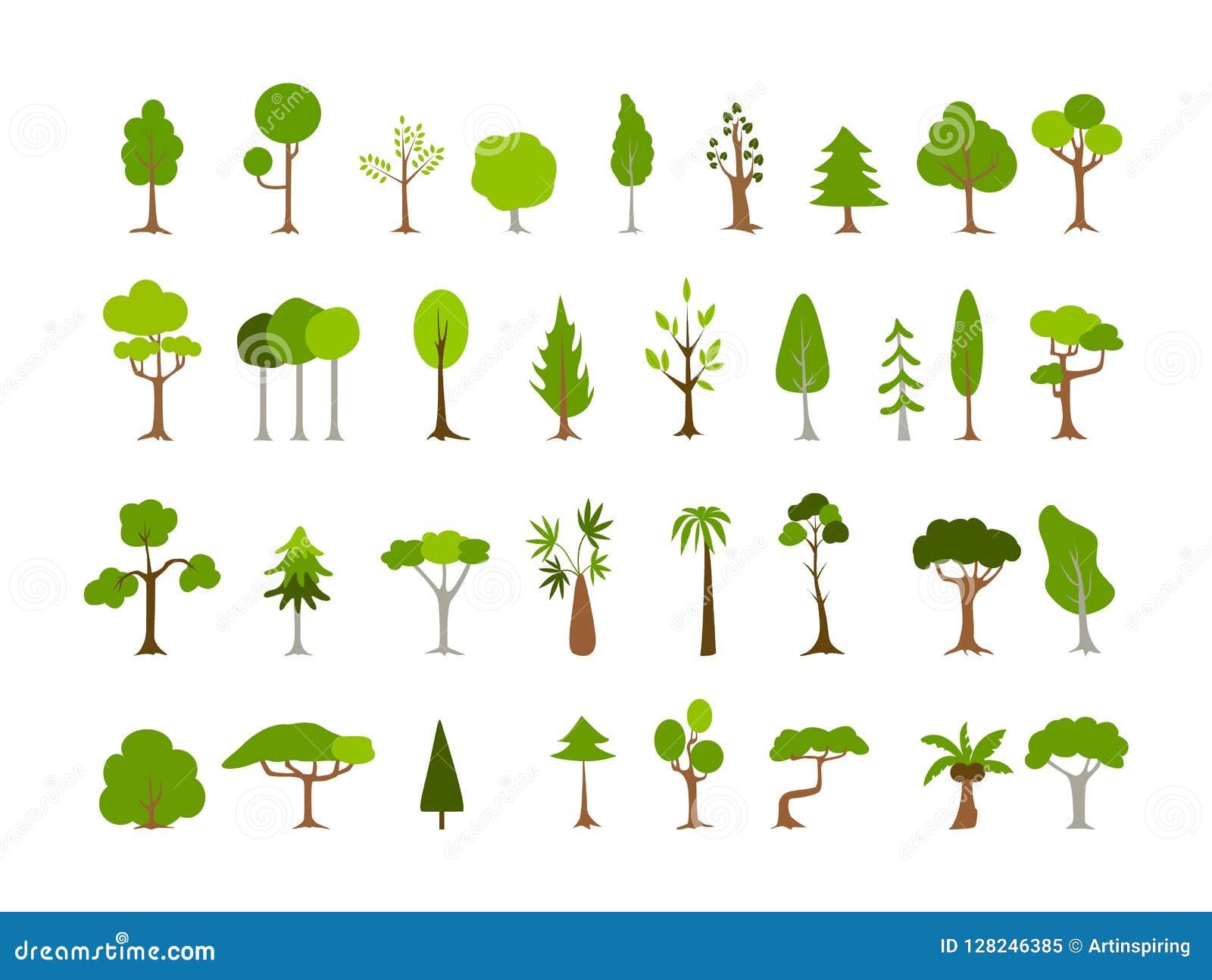 Green Tree of a Different Shape Set. Stock Vector - Illustration of ...