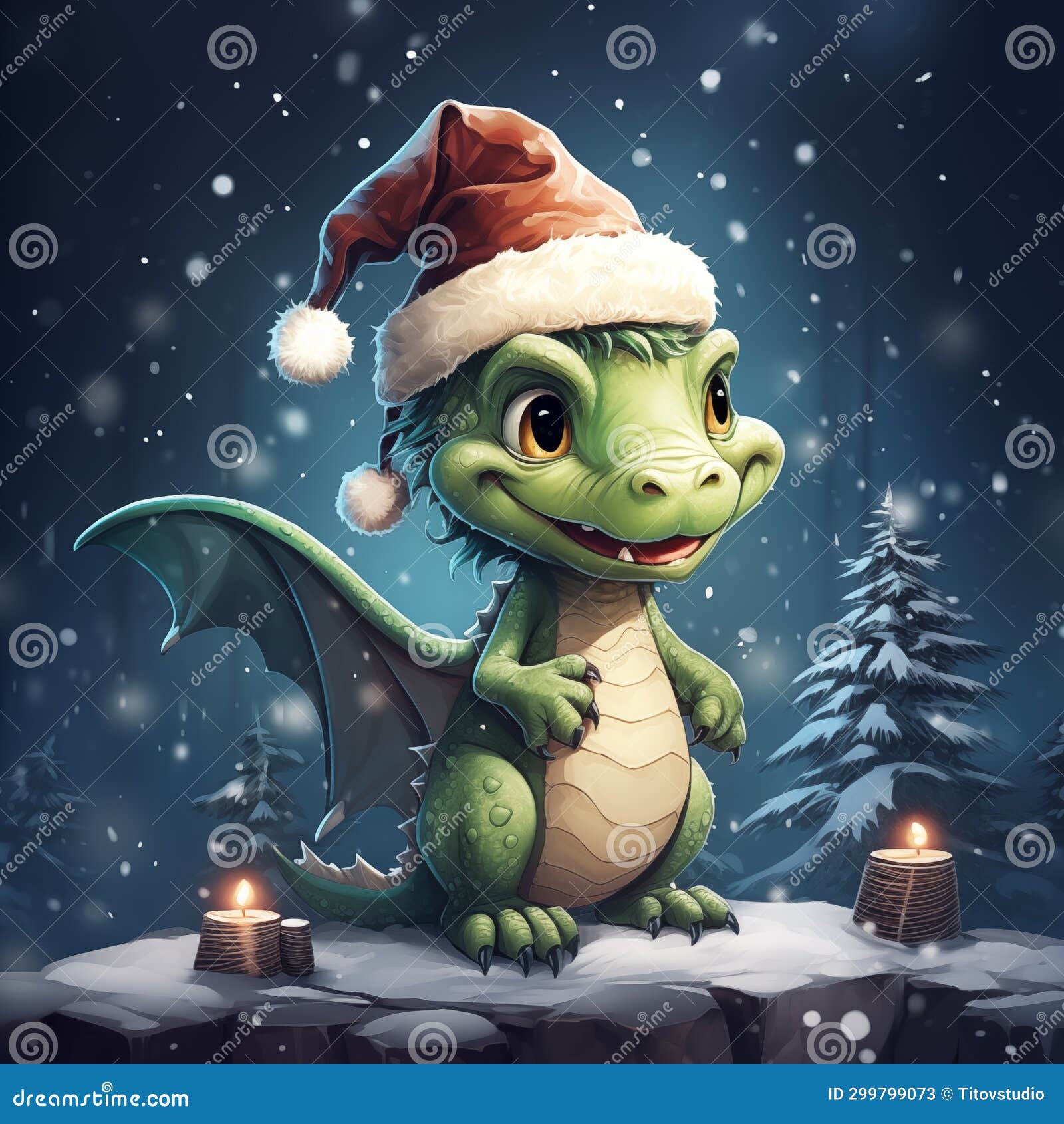 Green Tree Dragon. Cartoon Christmas Illustration Stock Image - Image ...