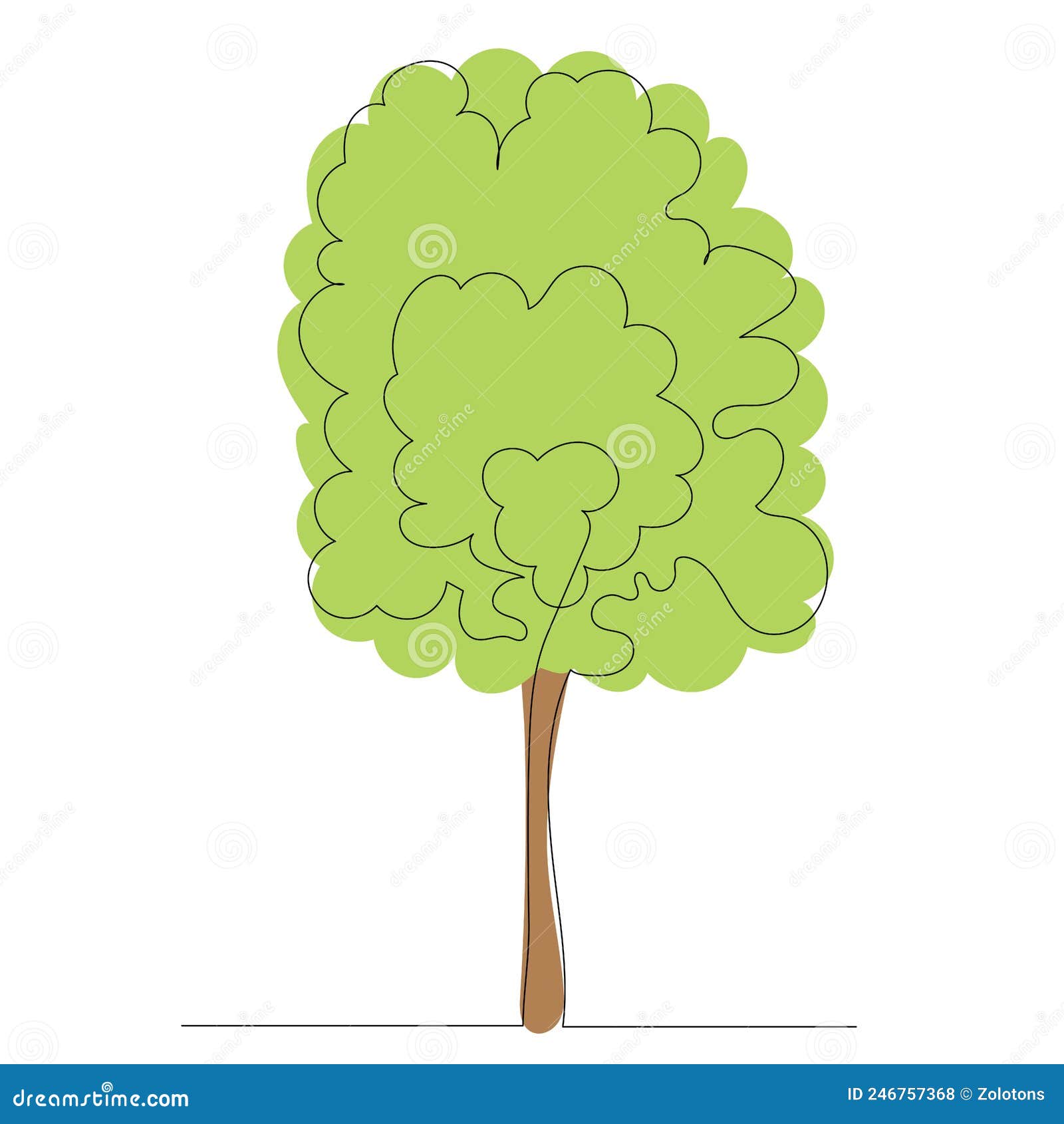 Green Tree Drawing in One Continuous Stock Vector - Illustration of ...