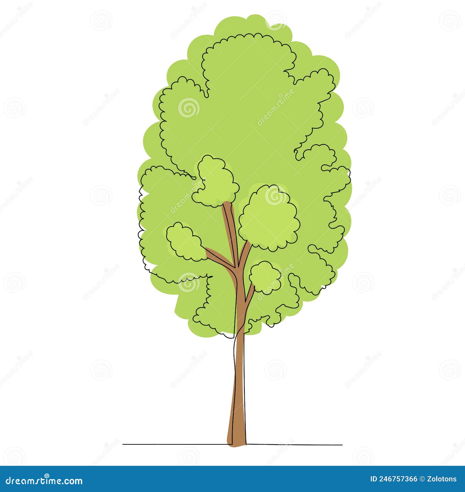 Green Tree Drawing in One Continuous Line Stock Vector - Illustration ...