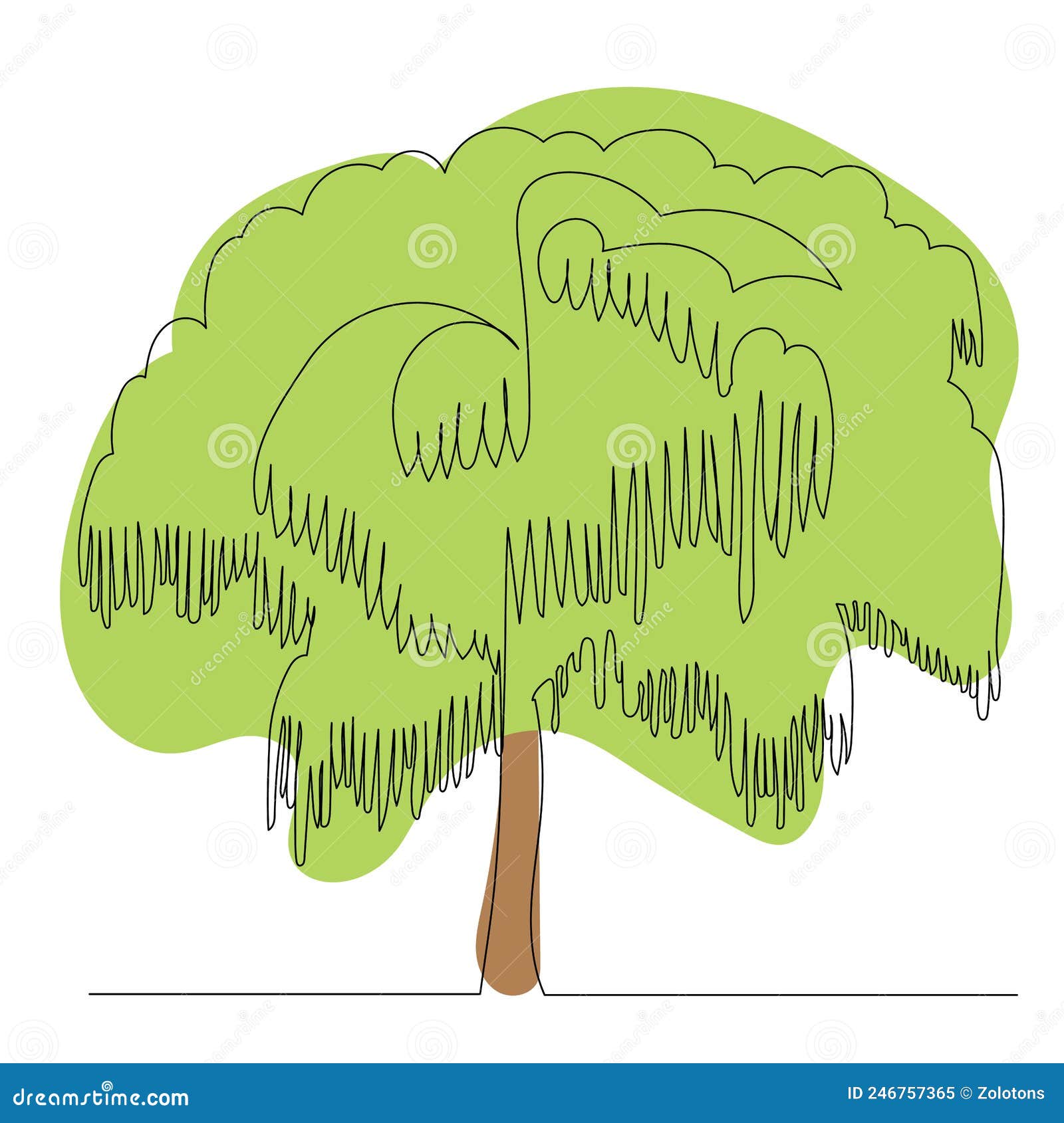 Green Tree Drawing in One Continuous Line, Isolated Stock Vector ...