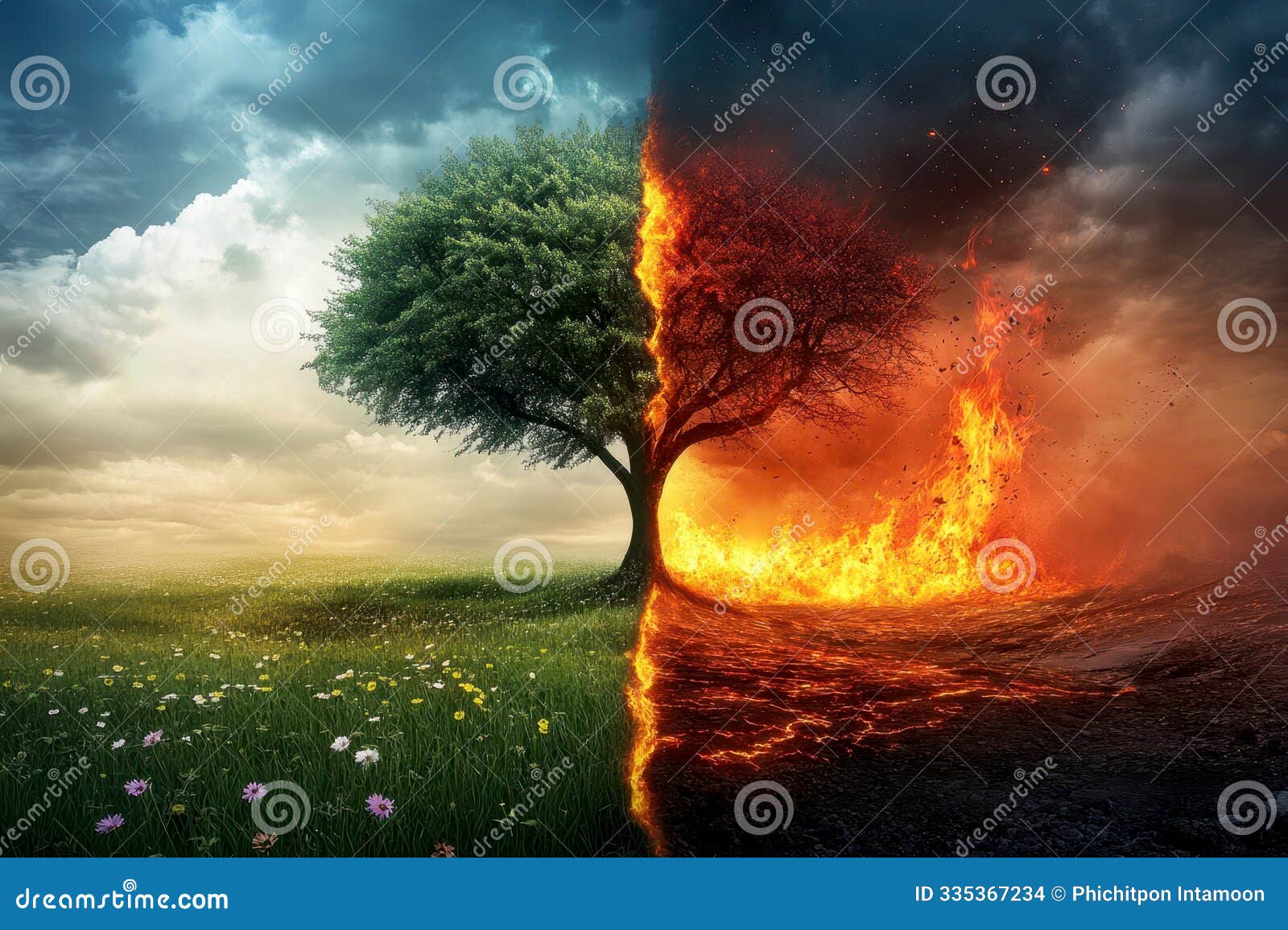 A Green Tree on Fire from Environment Problem and Global Warming Half ...