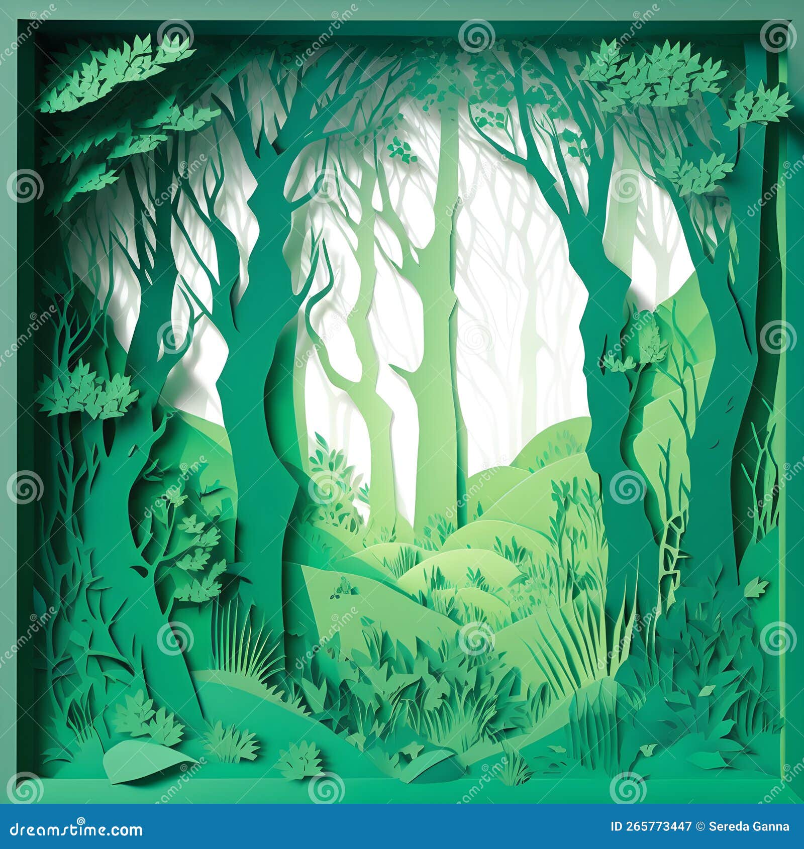 Green Tree Forest Papercut stock illustration. Illustration of planet ...