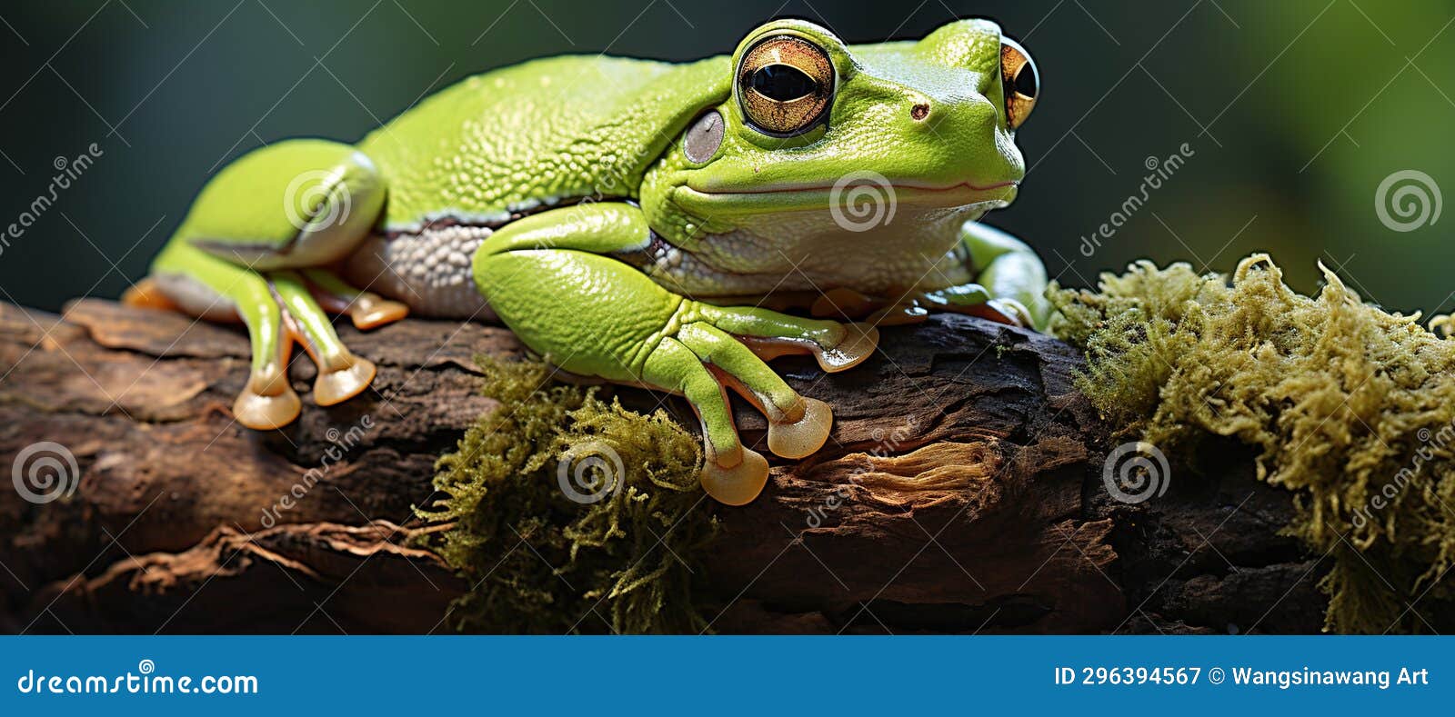 Green Tree Frog (Hyla Arborea) Resting On A Log Stock Photo ...