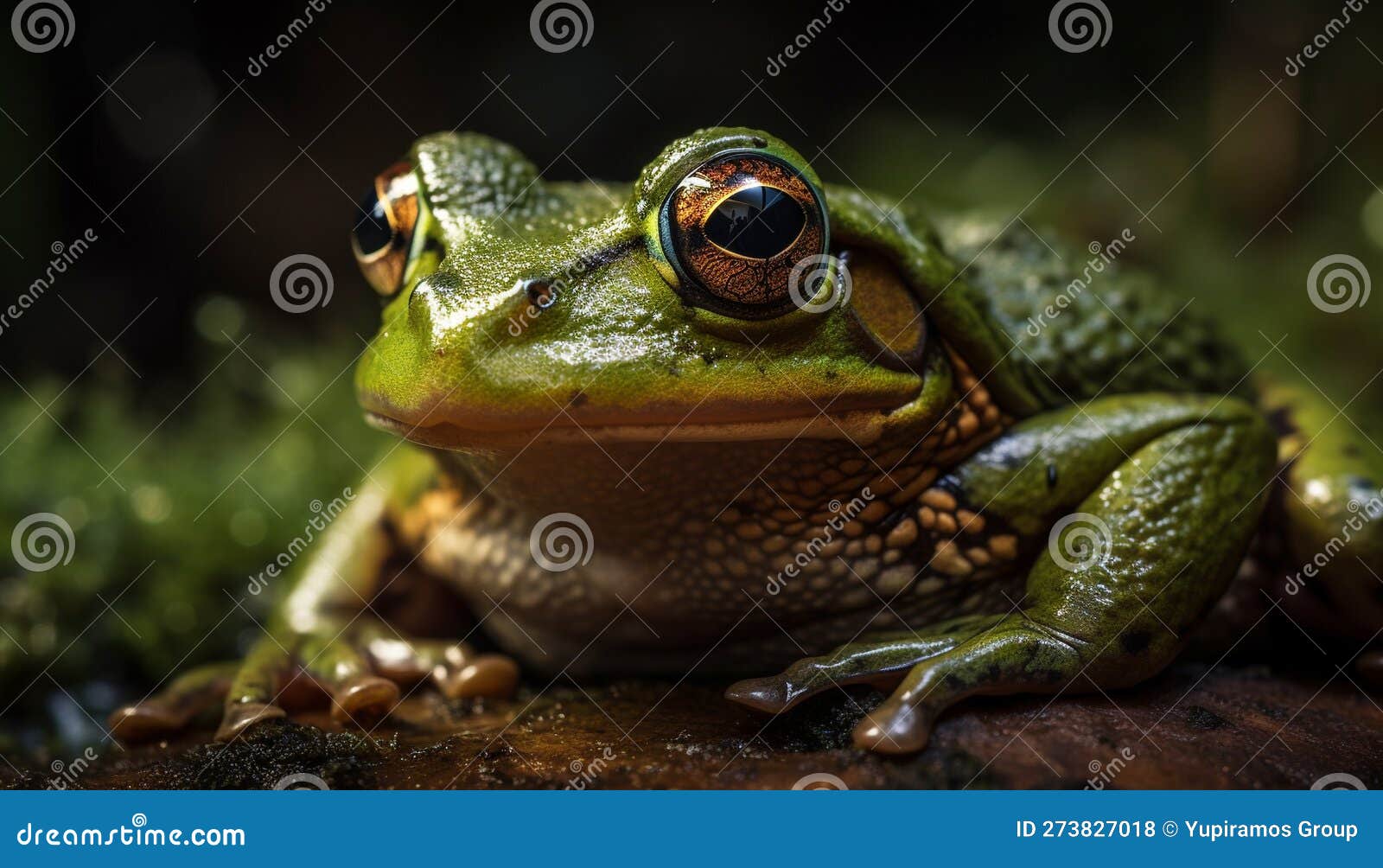 Green Tree Frog Sitting on Wet Leaf Generated by AI Stock Illustration ...