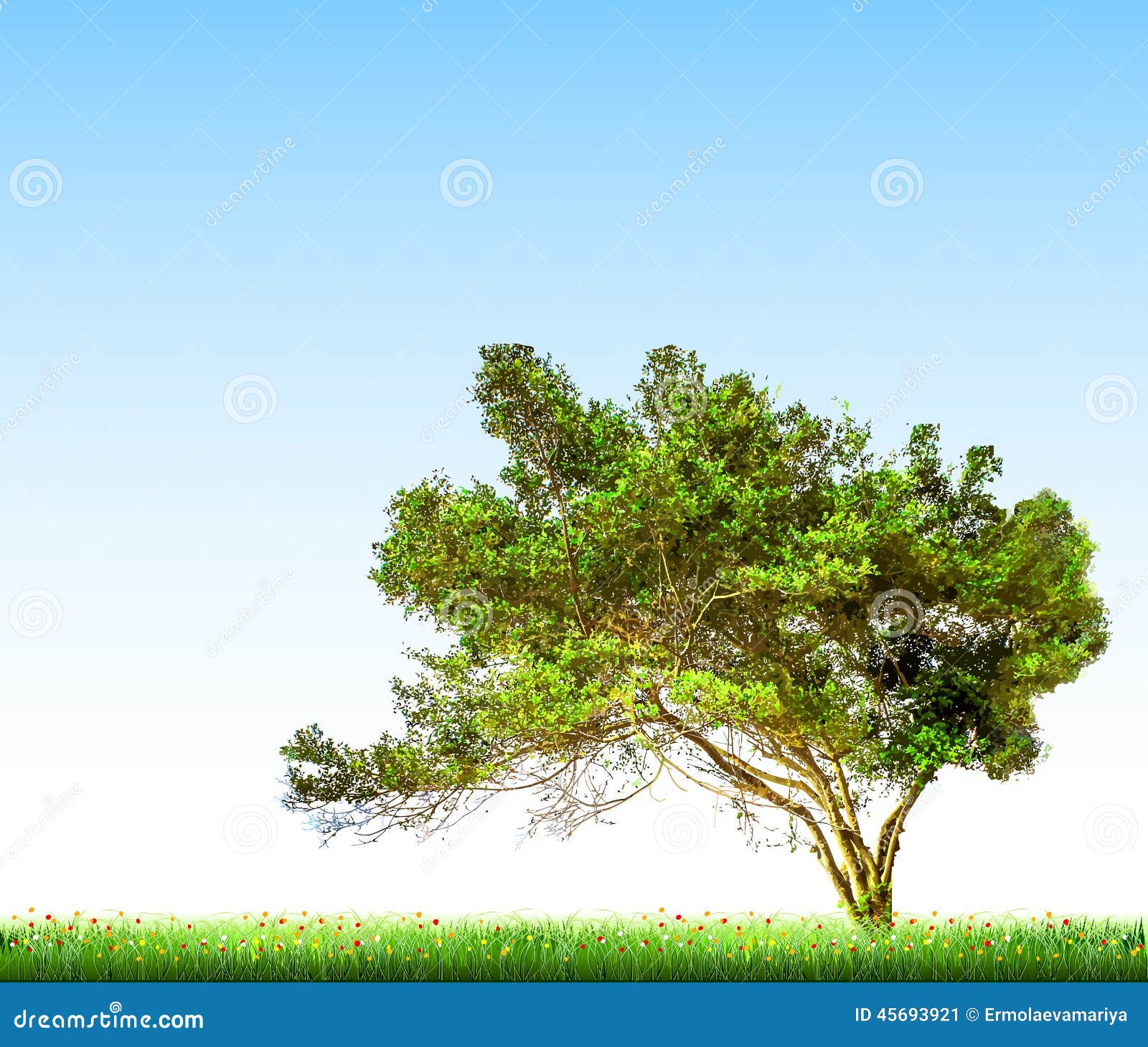 Green Tree on Grass. Vector Stock Vector - Illustration of cutout ...
