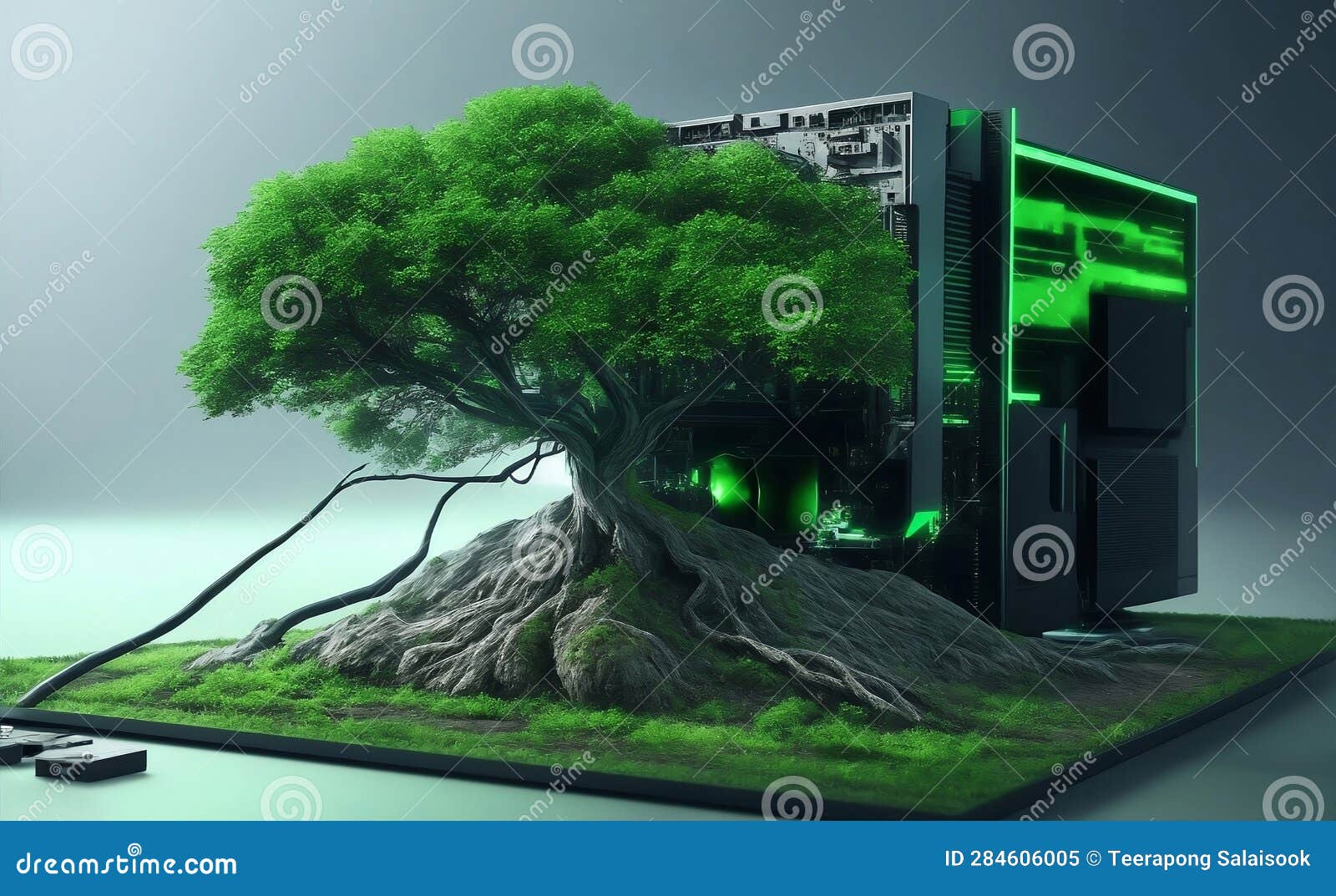 Green Tree Growing on Computer Motherboard, Generative AI Illustration ...