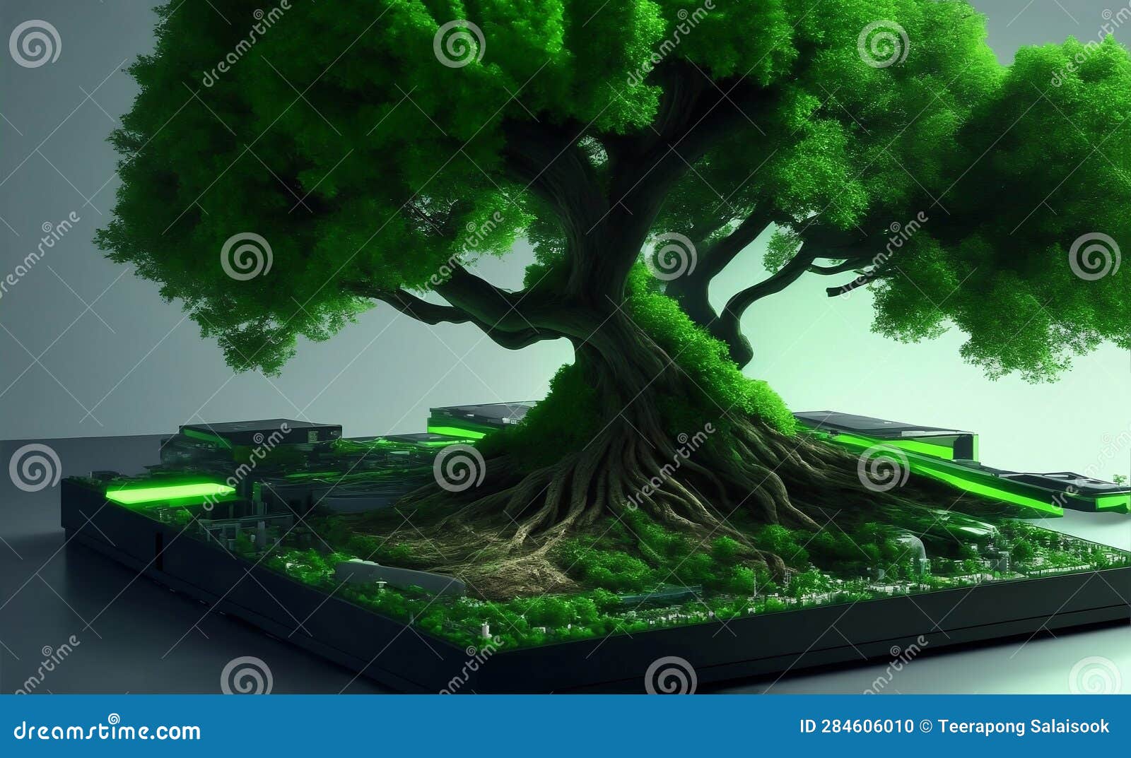 Green Tree Growing on Computer Motherboard, Generative AI Illustration ...