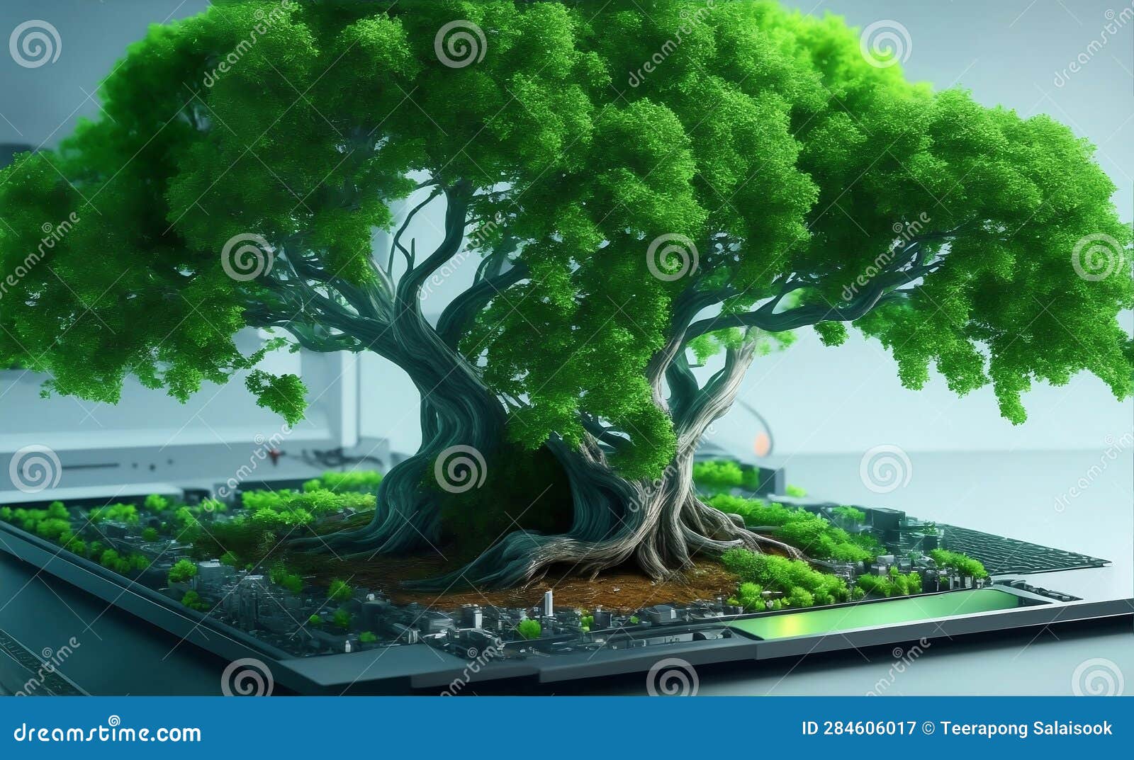 Green Tree Growing on Computer Motherboard, Generative AI Illustration ...