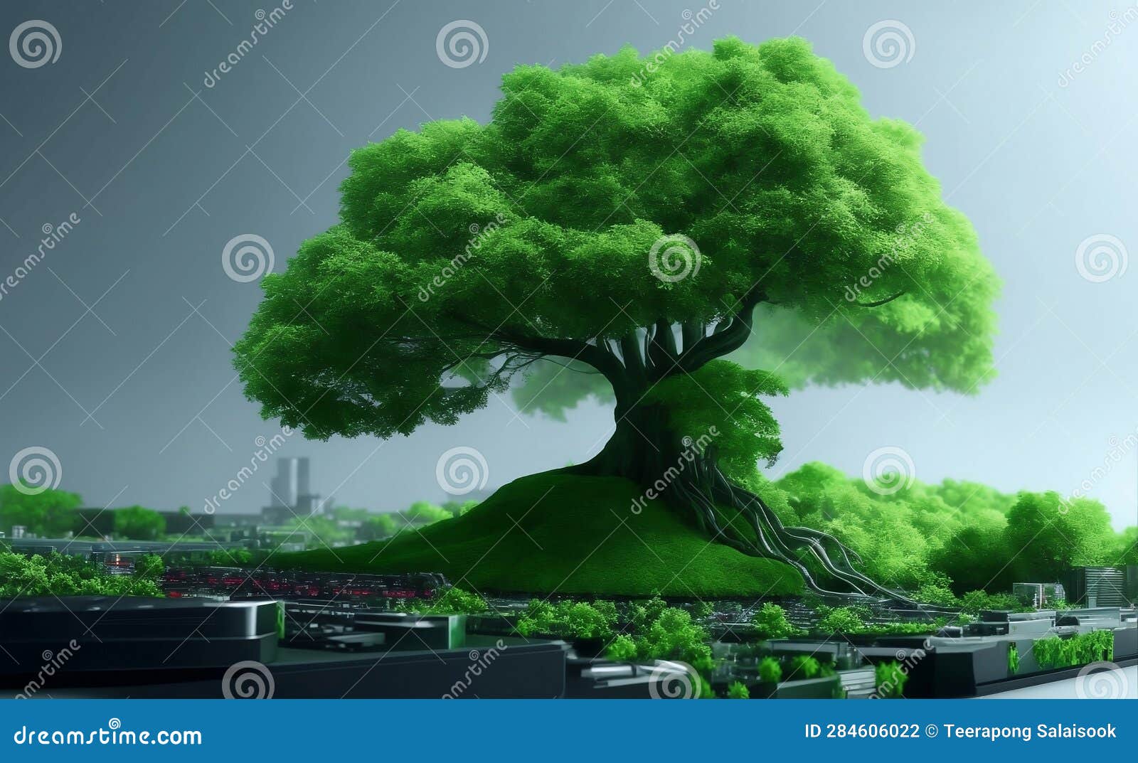 Green Tree Growing on Computer Motherboard, Generative AI Illustration ...