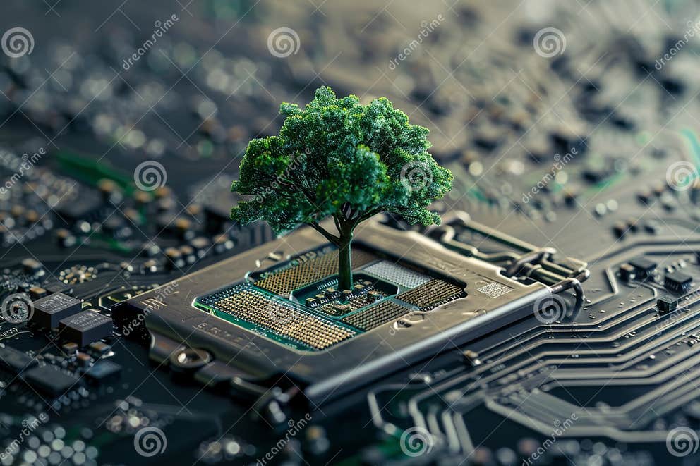 A Green Tree Growing on a Microchip, Symbolizing the Integration of ...