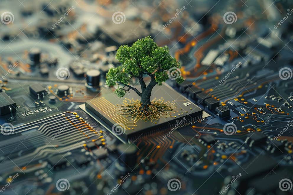A Green Tree Growing on a Microchip, Symbolizing the Integration of ...