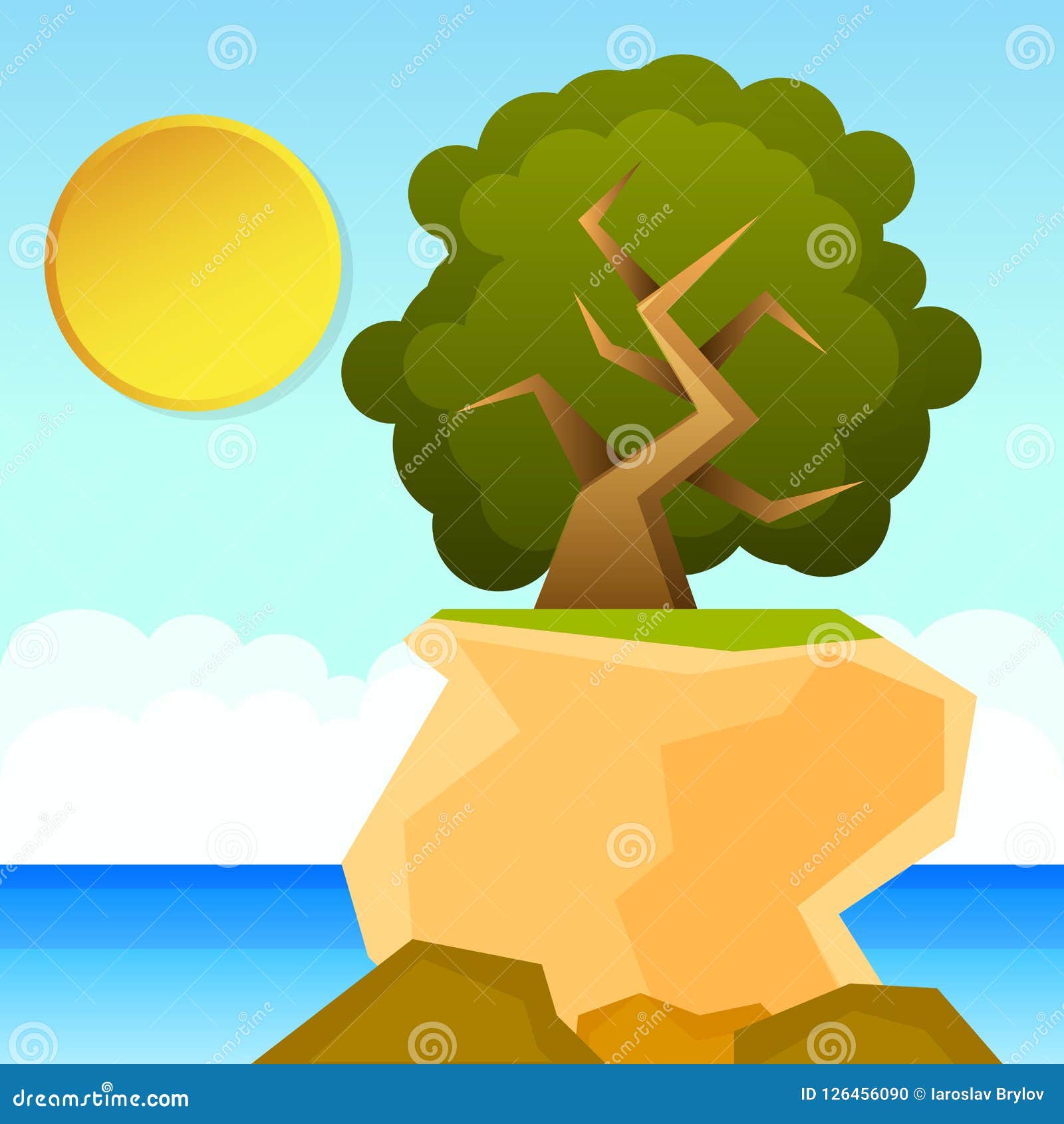 Green Tree Growing on a Rock Vector Stock Vector - Illustration of ...