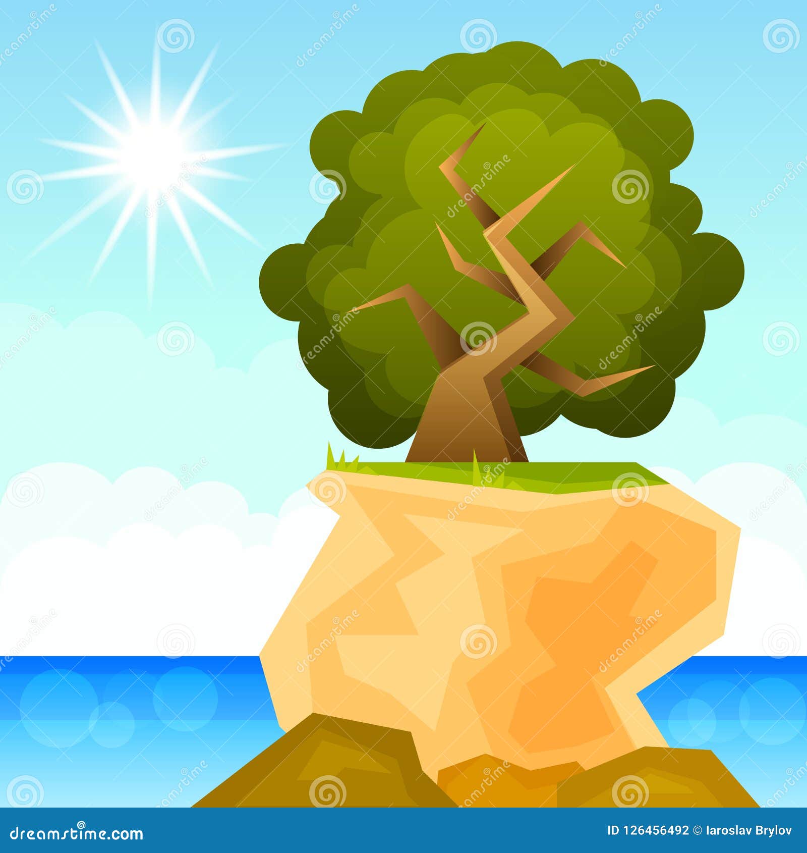 Green Tree Growing on a Rock Vector Stock Vector - Illustration of ...