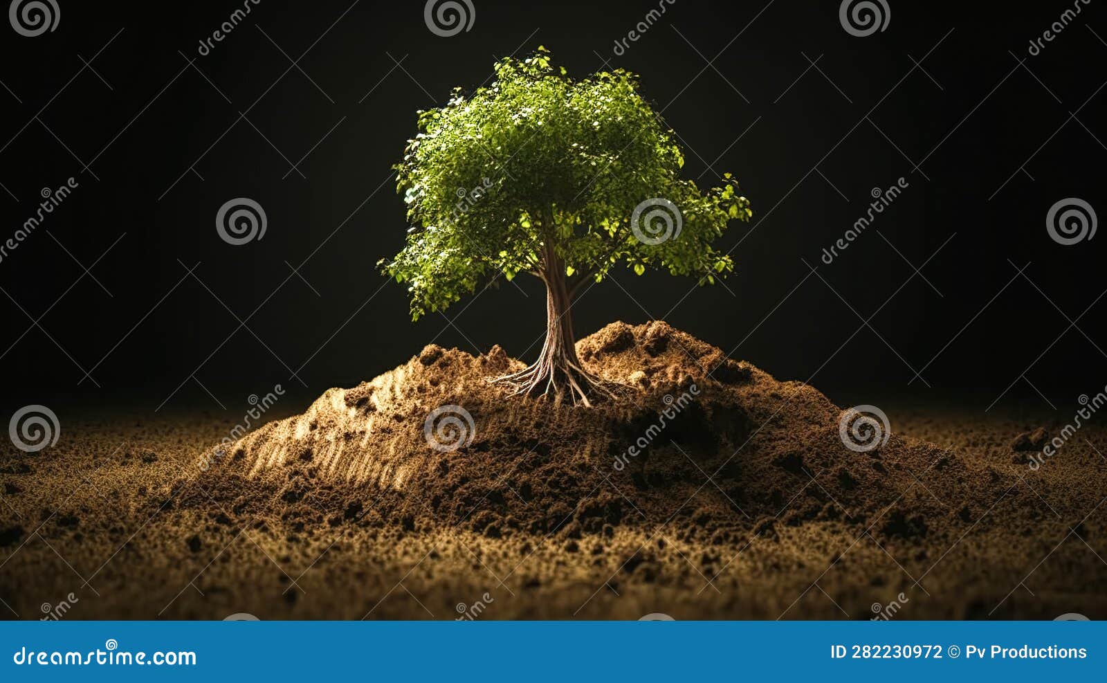A Green Tree Grows from the Ground, Generative AI. Stock Photo - Image ...