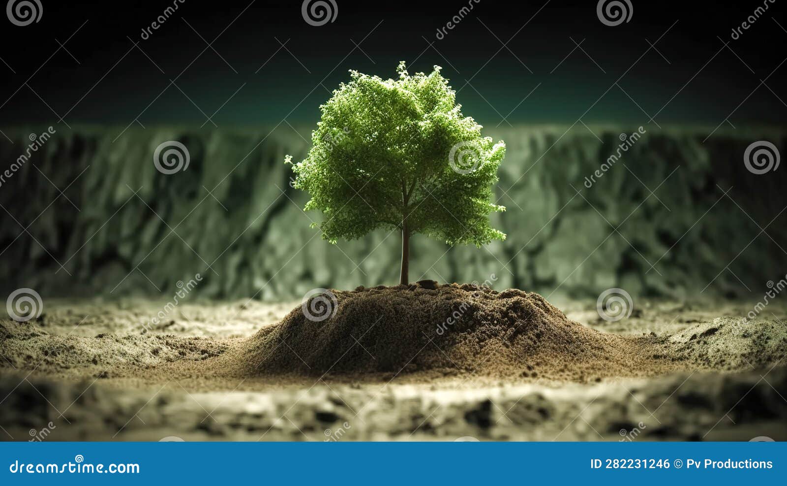A Green Tree Grows from the Ground, Generative AI. Stock Photo - Image ...