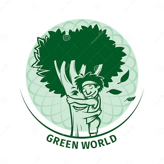 Green tree hugging man stock vector. Illustration of life - 55429145