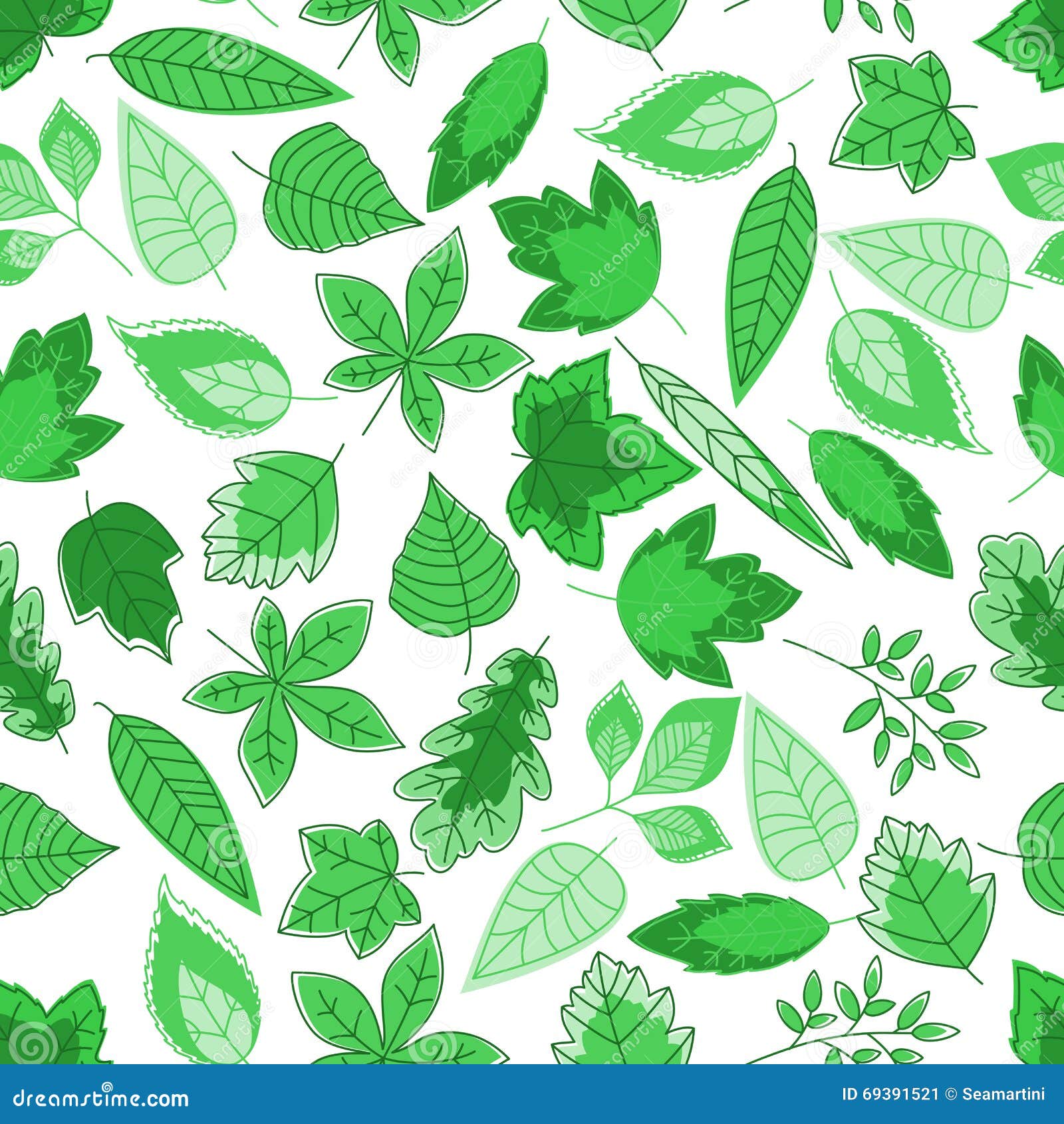 Green Tree Leaves Seamless Pattern Stock Vector - Illustration of ...