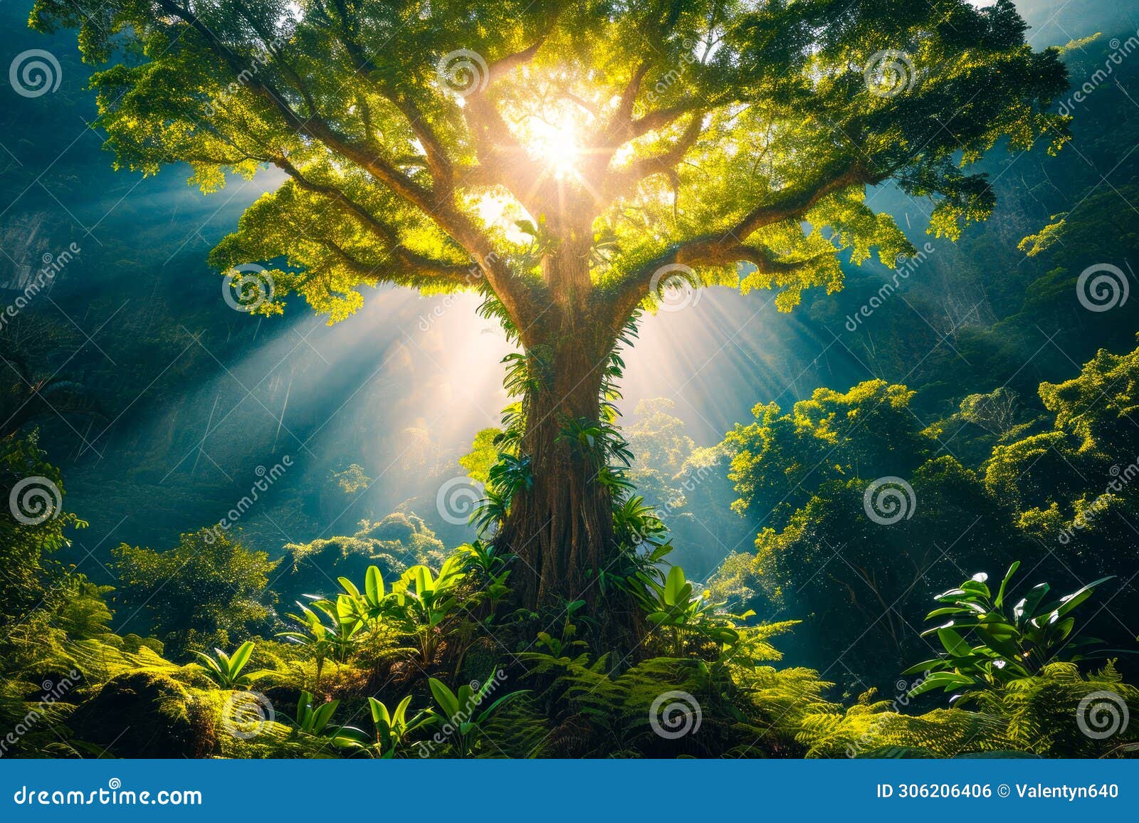 Green Tree with Light Shining through Its Branches. Generative AI Stock ...