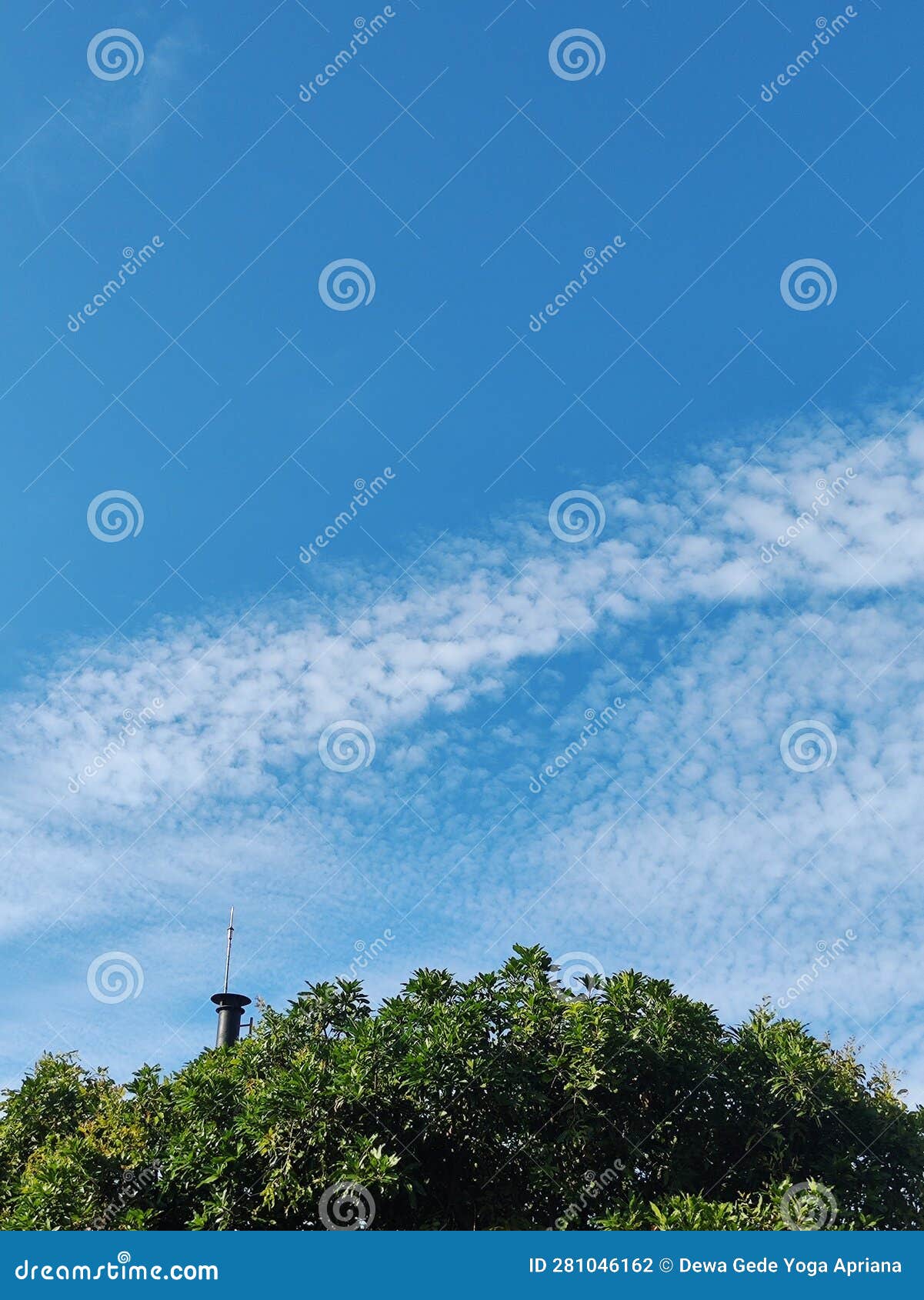 Green Tree with Lightning Rod and Clear Blue Sky and Nice Clouds Stock ...