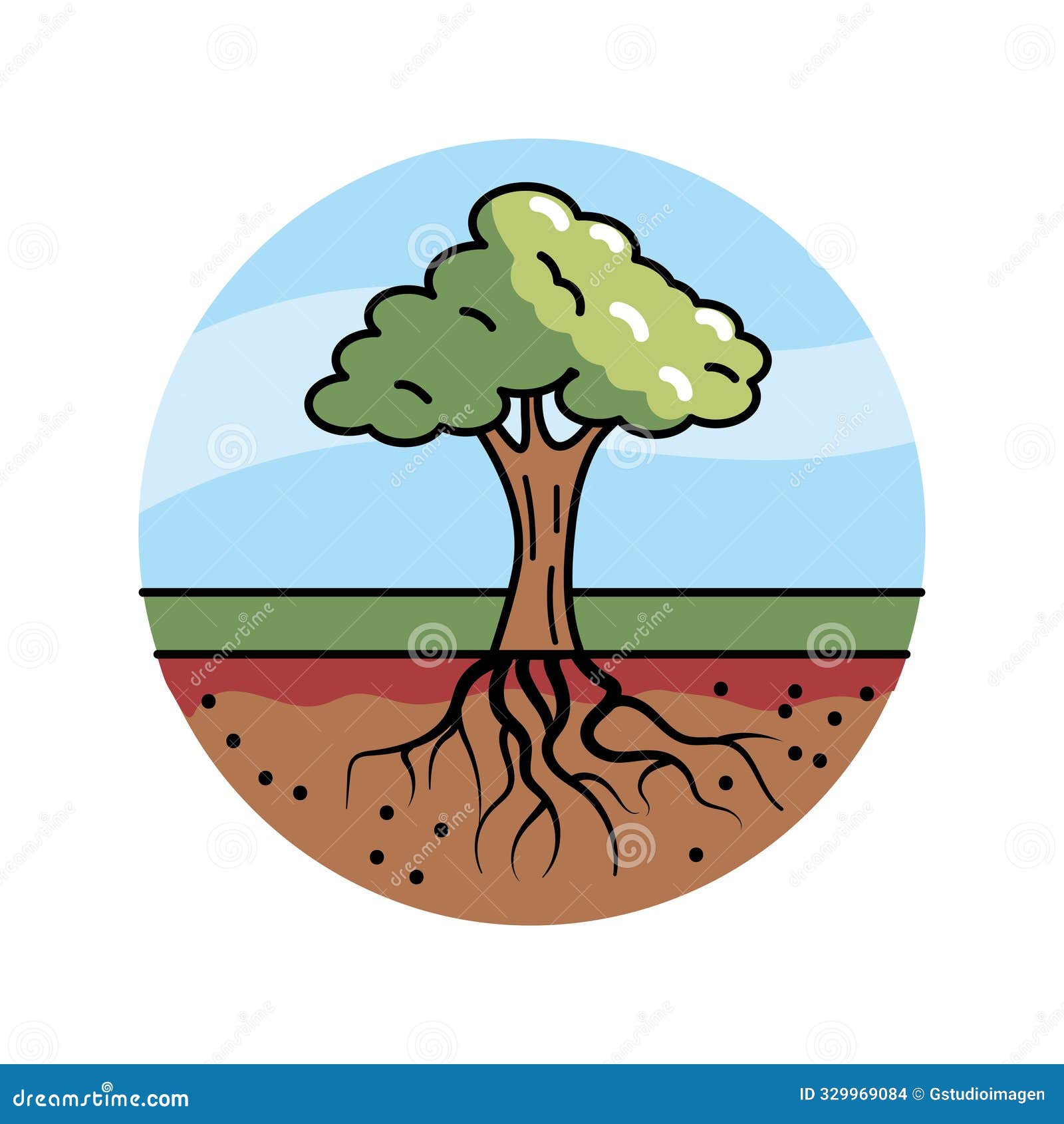 Green tree and roots stock illustration. Illustration of tree - 329969084
